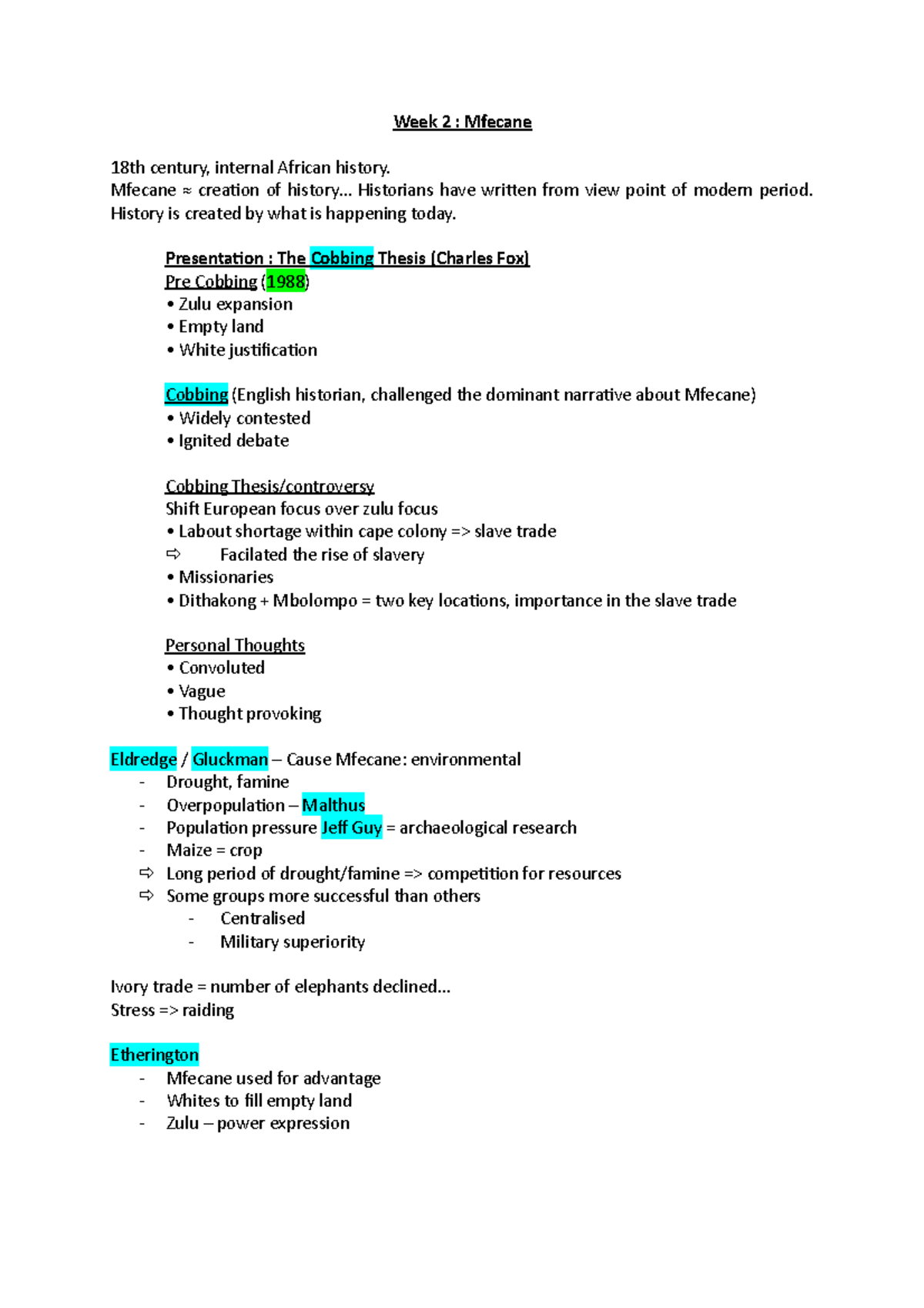 W2 Mfecane - Week 2 : Mfecane 18th century, internal African history ...