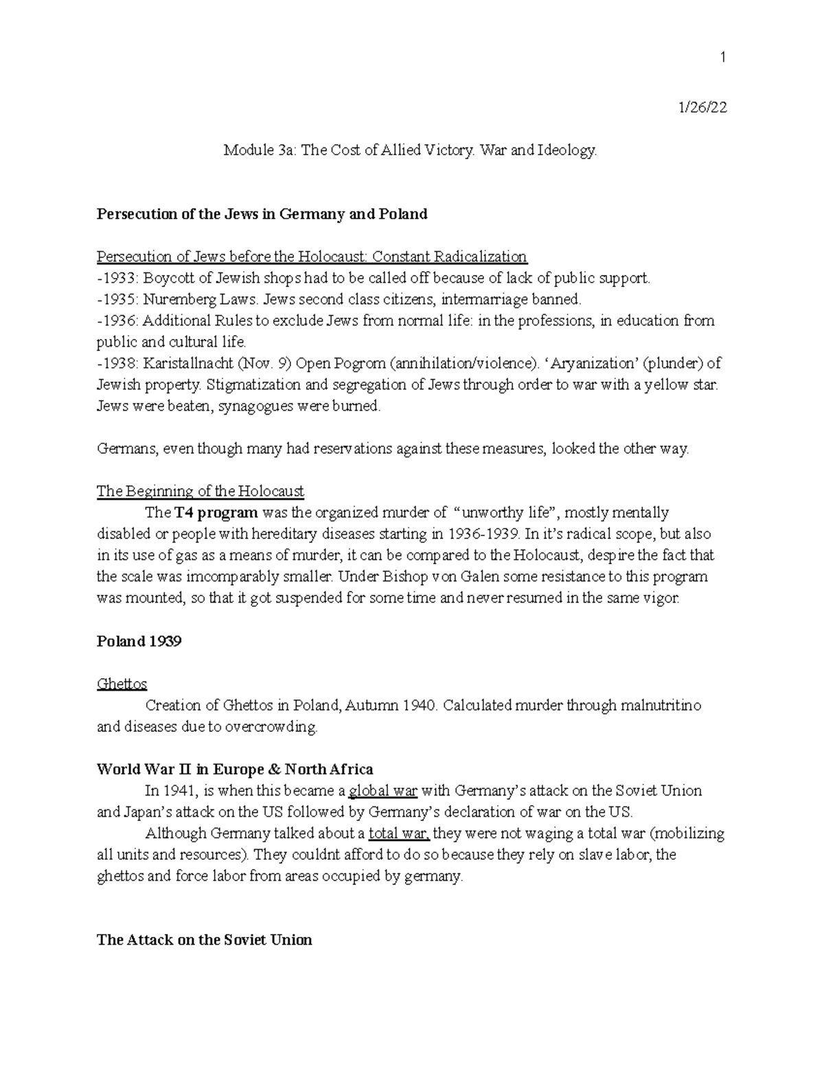 WW2 Mod. 3a Notes - 1 1/26/ Module 3a: The Cost of Allied Victory. War ...