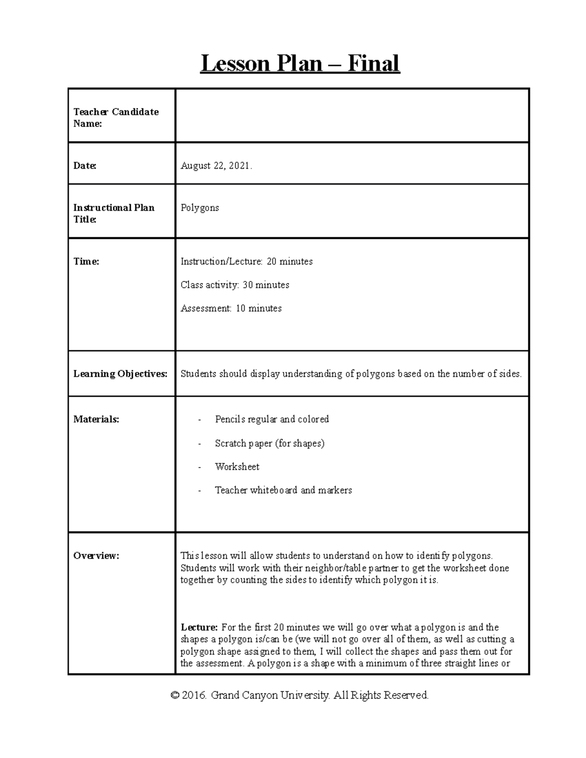 MAT-151 Final Lesson Plan - MAT-151 - GCU - StuDocu