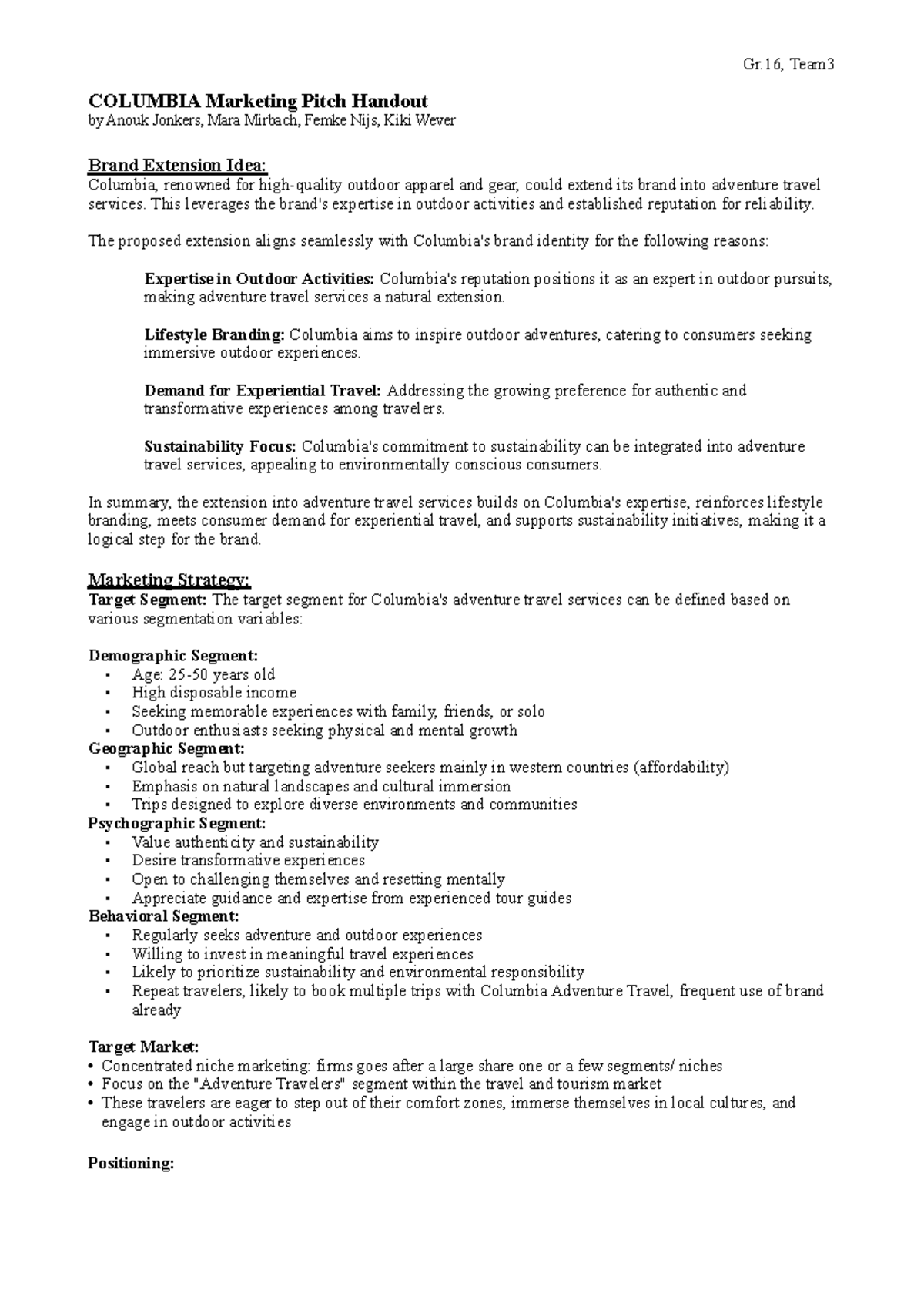 Marketing Pitch Handout - This leverages the brand's expertise in ...