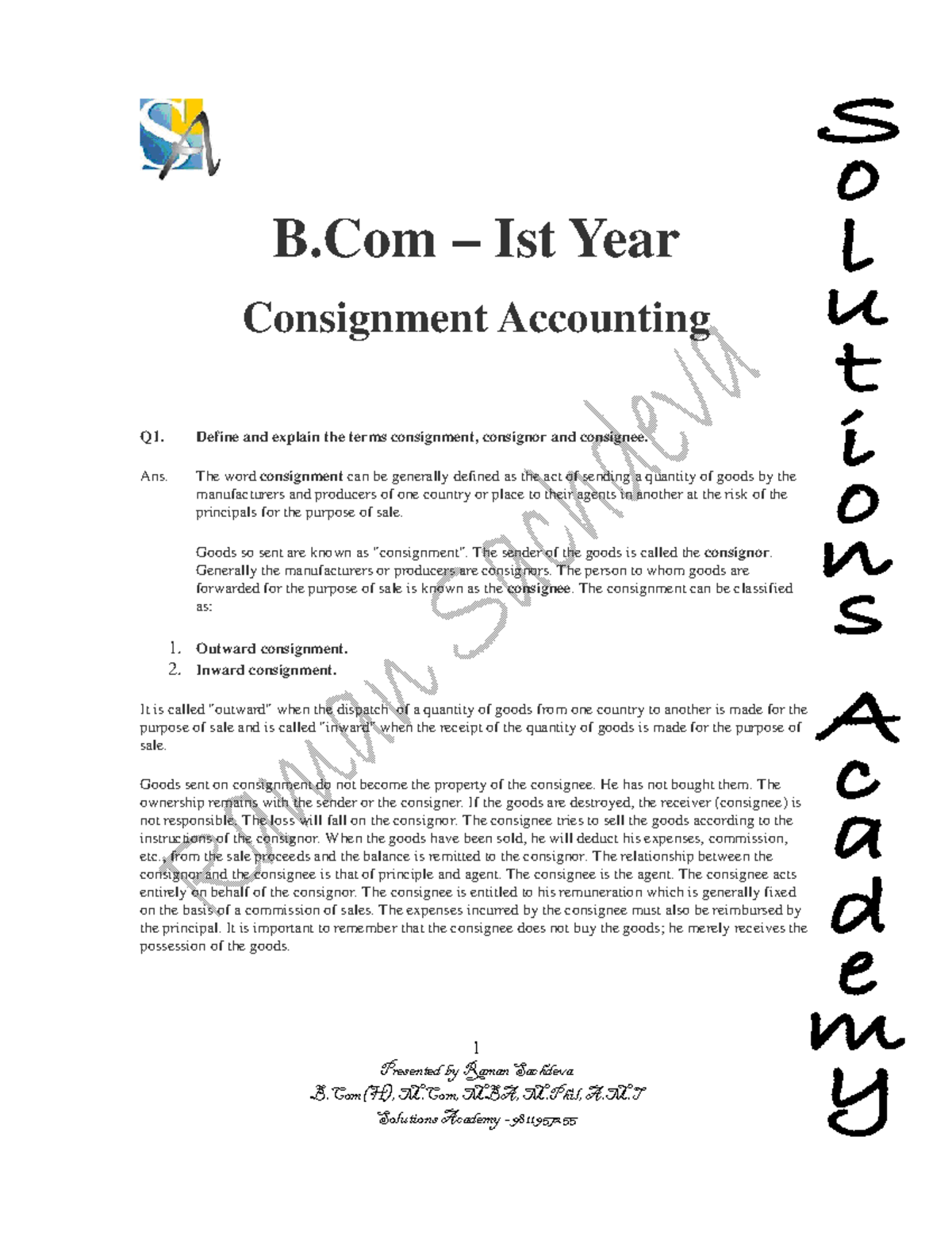 Consignment Accounting - B – Ist Year Consignment Accounting Q1. Define ...