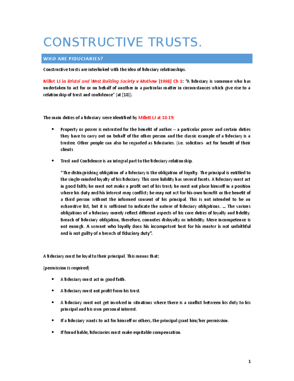 Constructive Trusts - N/A - CONSTRUCTIVE TRUSTS. WHO ARE FIDUCIARIES? Constructive trusts are ...