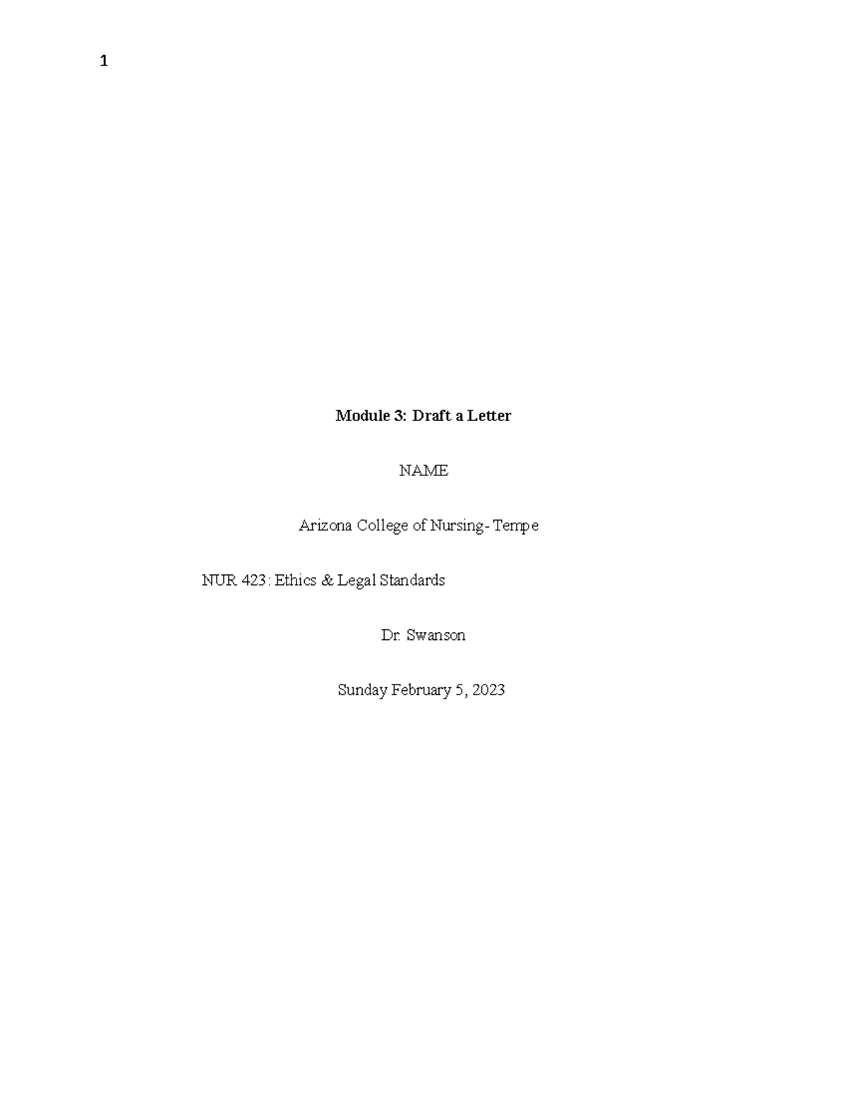 Draft a letter - 1 Module 3: Draft a Letter NAME Arizona College of ...