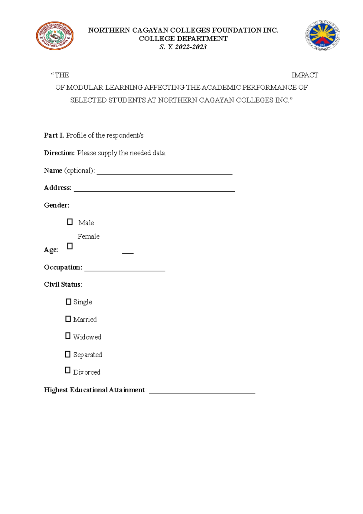 ABBY Questionnaire - PLEASE HELP ME DOWNLOAD APP - “THE IMPACT OF ...