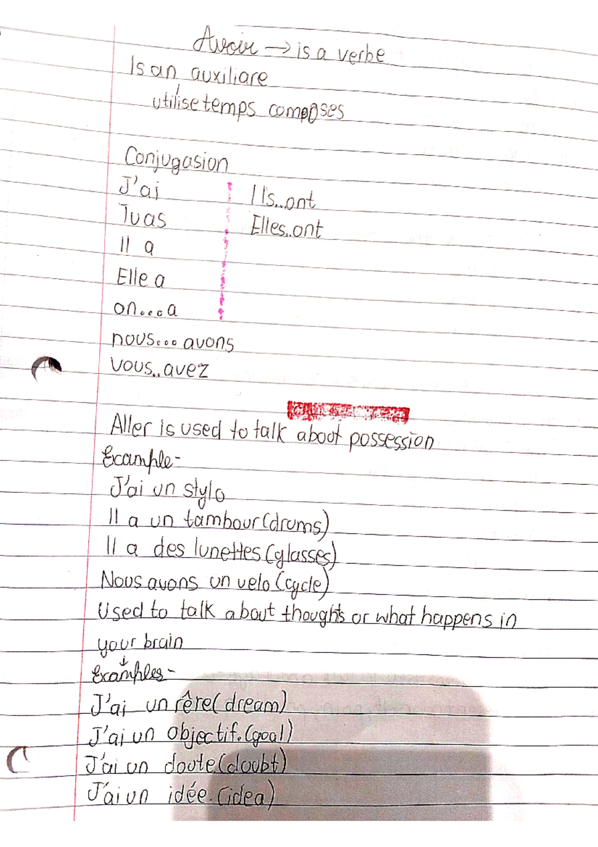 Avoir notes - Avoir is a verbe Is an auxiliare utilise temps composes ...