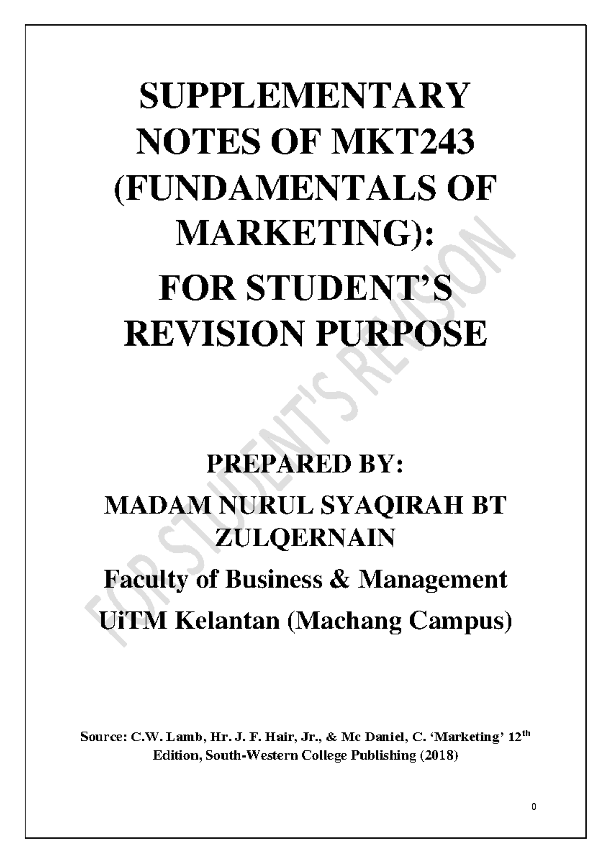 NEW Supplementary Notes OF MKT243 chapter 4 - SUPPLEMENTARY NOTES OF ...