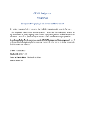 GE101 Field Trip Assignment - GE101 Field Trip Assignment Cover Page ...