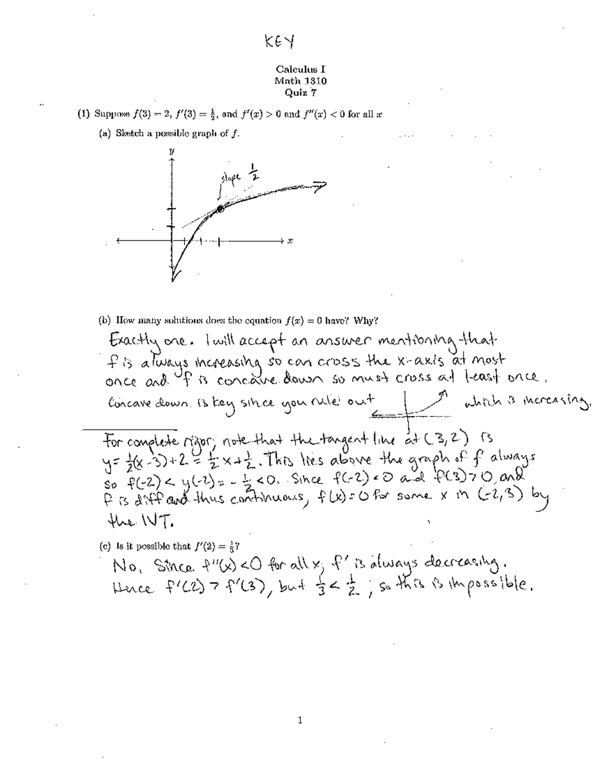 Quiz 7 - Curve Sketching - KR! Calculus I Math 13 1 0 Quiz 7 (1 ...