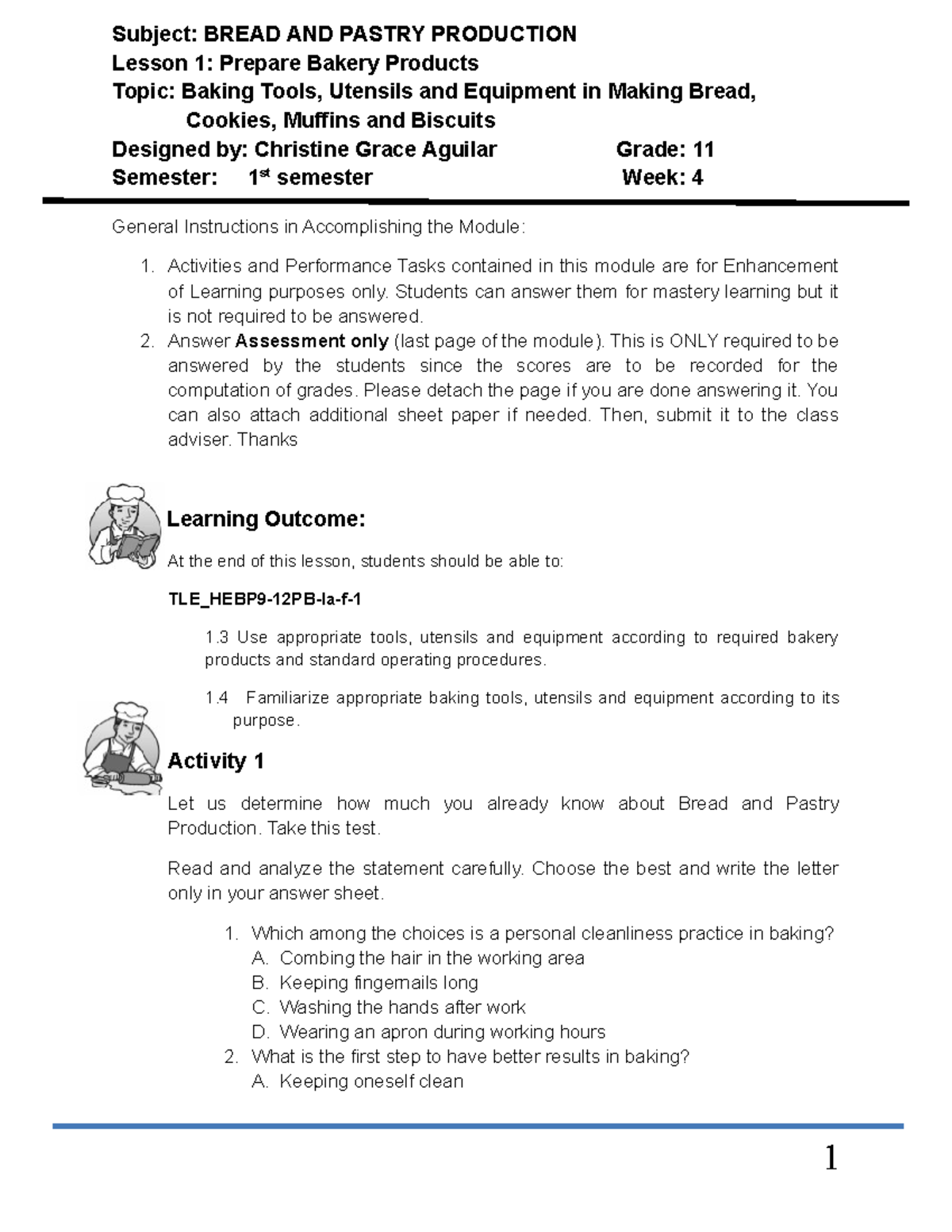 1ST Quarter WEEK 4- Baking Tools, Utensils AND Equipement IN Making ...