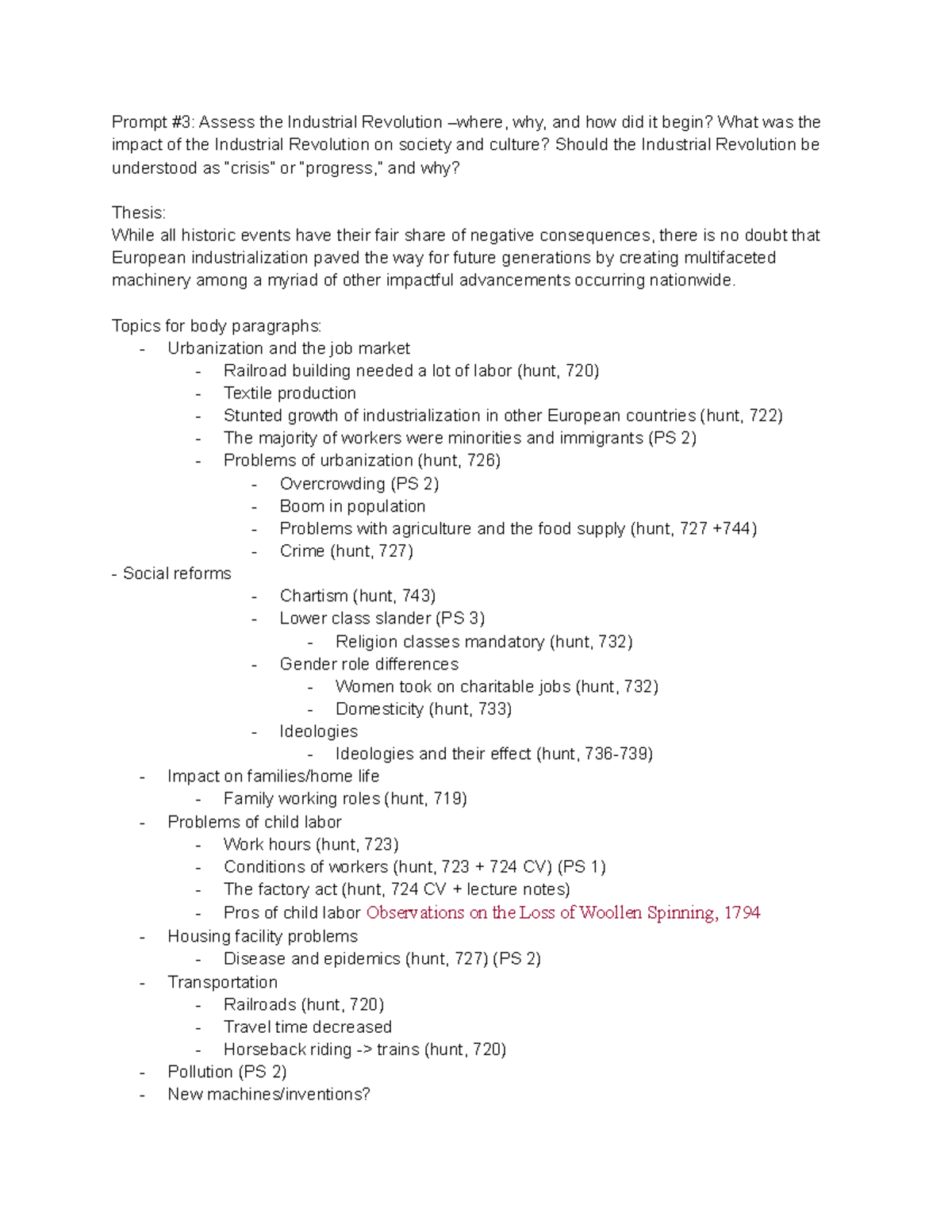 Western Civ Exam 1 Notes-2 - Prompt #3: Assess the Industrial ...