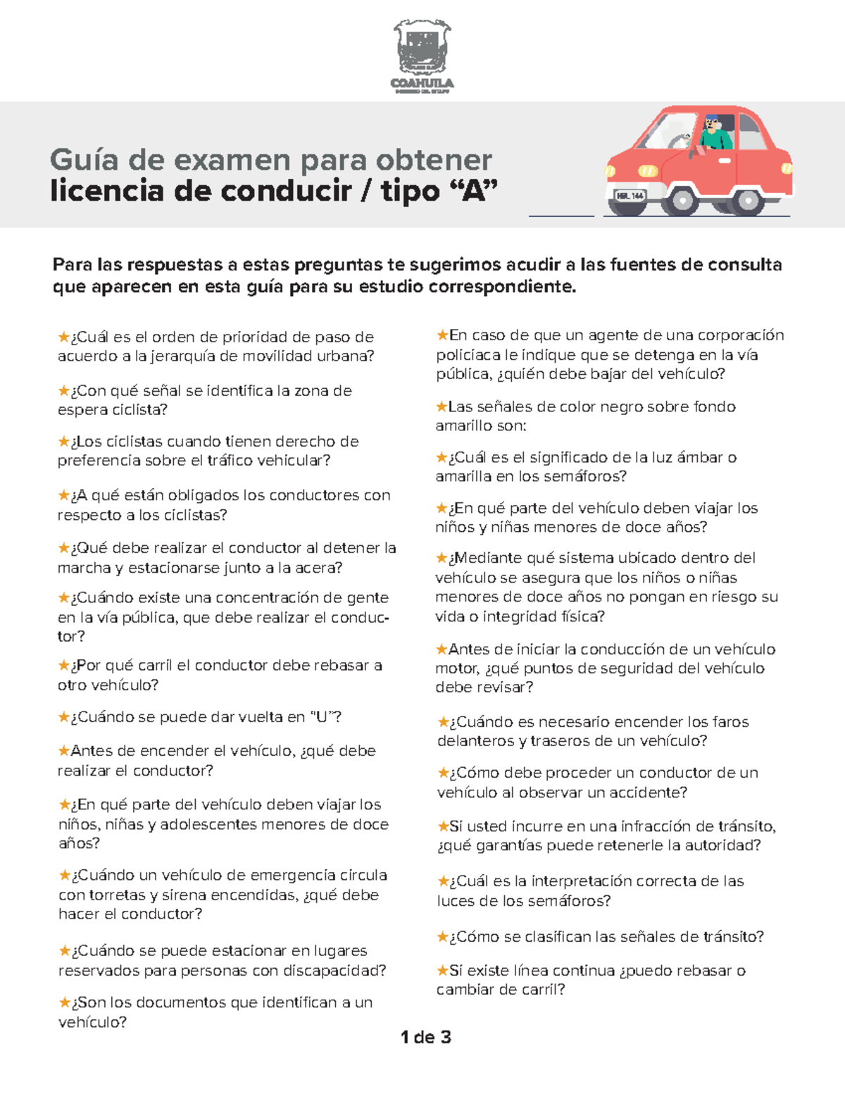 Guia de examen A - Guía de examen para obtener licencia de conducir ...