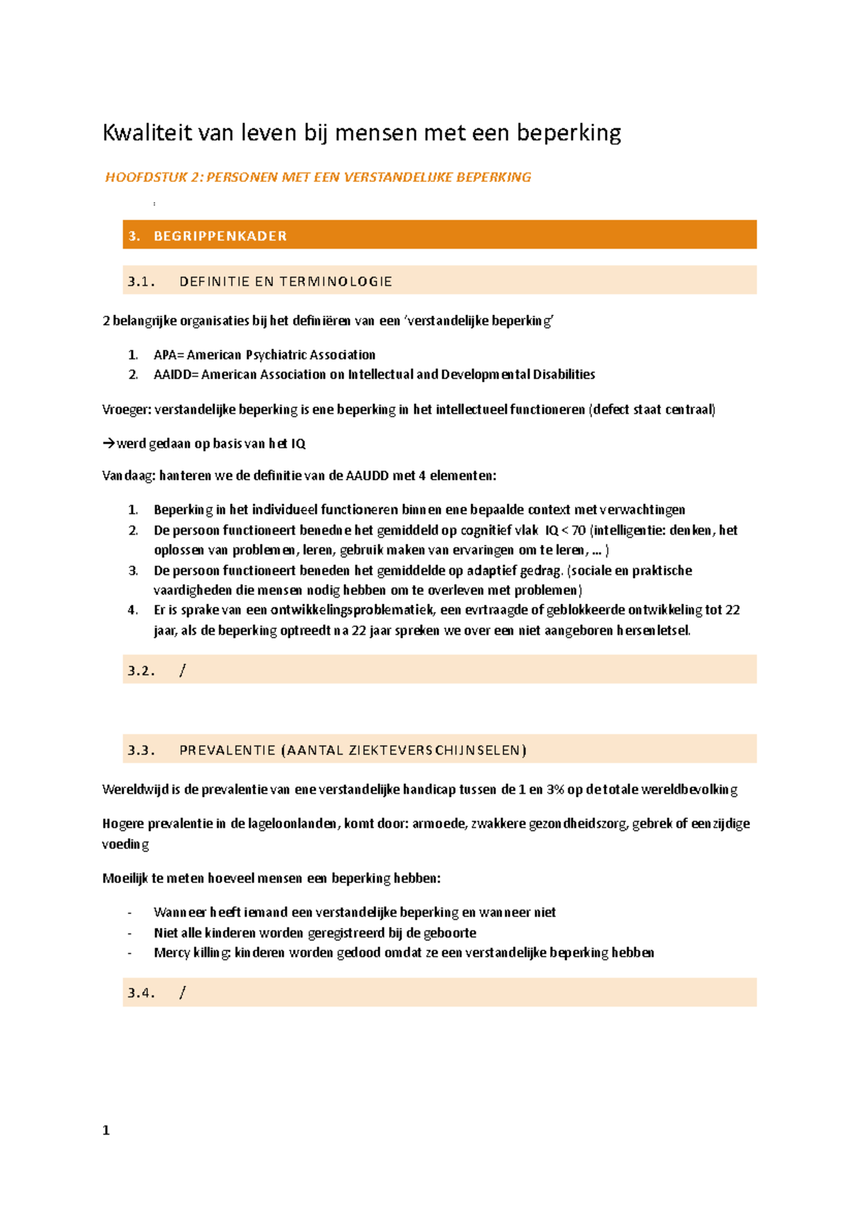 Kwaliteit van leven bij mensen met een beperking - BEGRIPPENKADER 3. DEFINITIE EN TERMINOLOGIE 2 ...