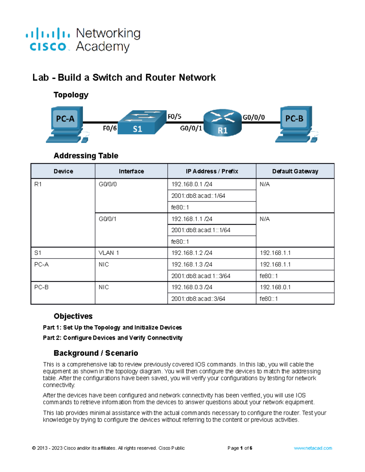 1044 Lab Build A Switch And Router Network 69 Topology Addressing Table Device Interface