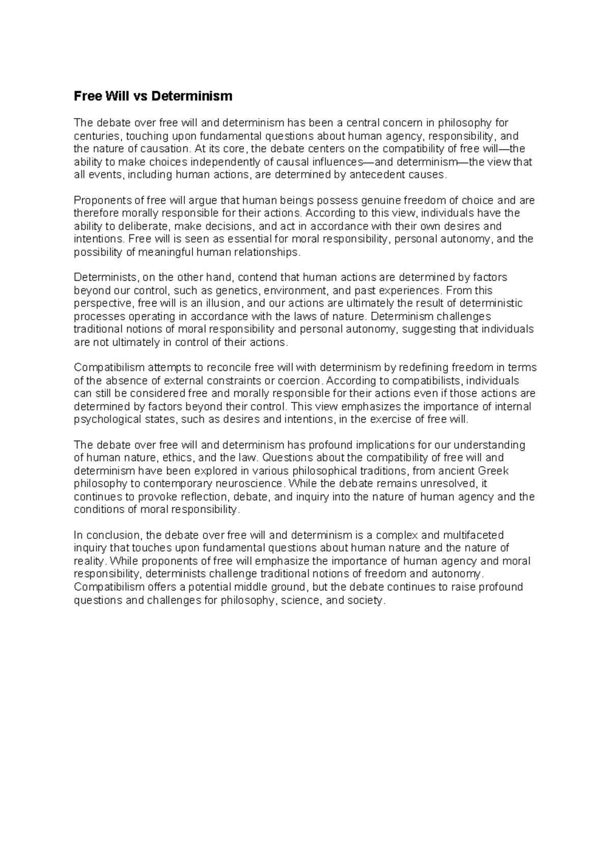 Free Will vs Determinism - At its core, the debate centers on the ...