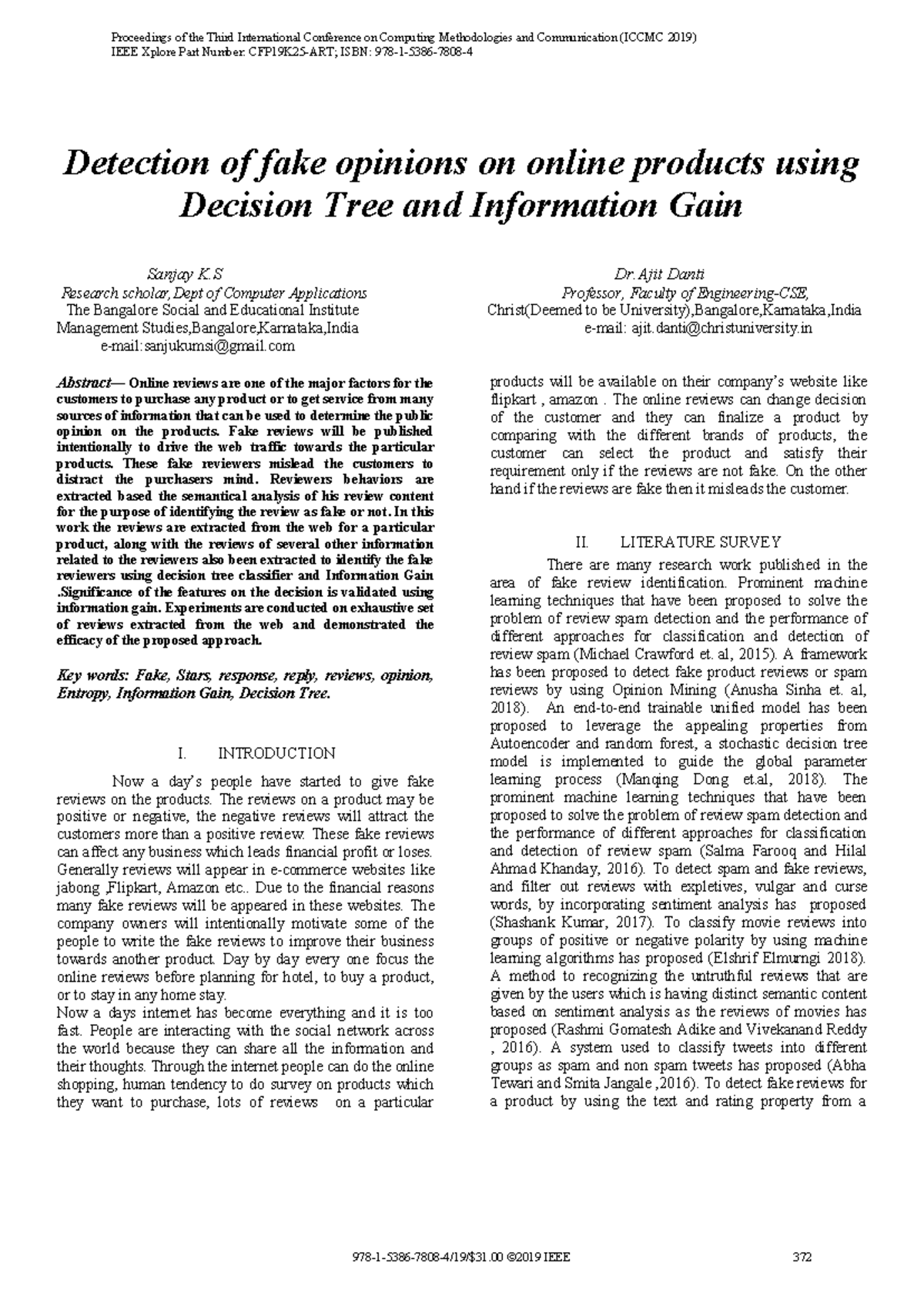Iccmc - CVD - Detection of fake opinions on online products using ...