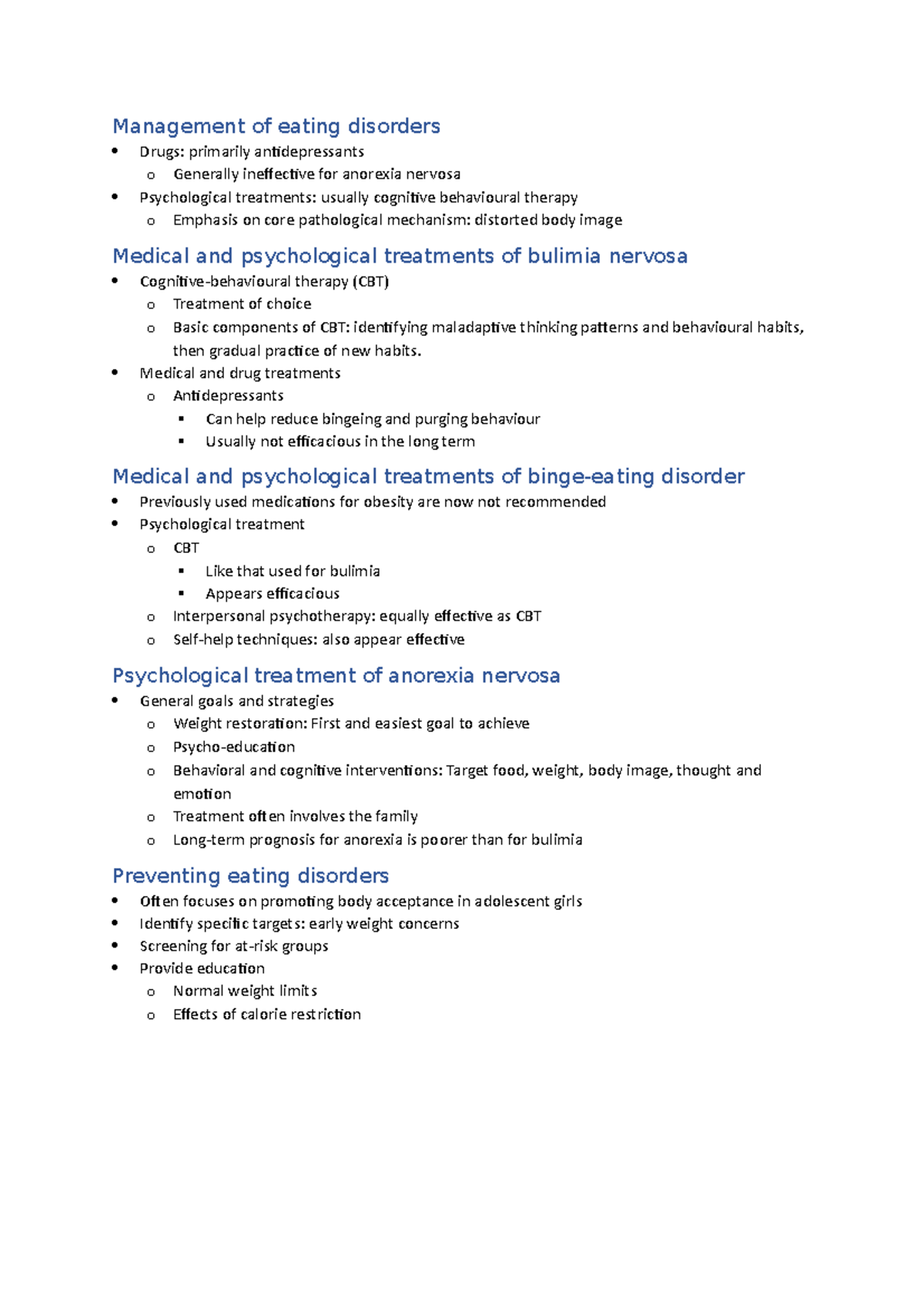 Management of eating disorders - Medical and drug treatments o ...
