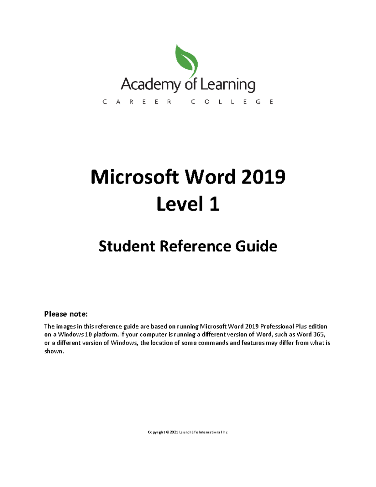 WRD19E1SRG - Word 2019 Level 1 (1) - Microsoft Word 2019 Level 1 ...