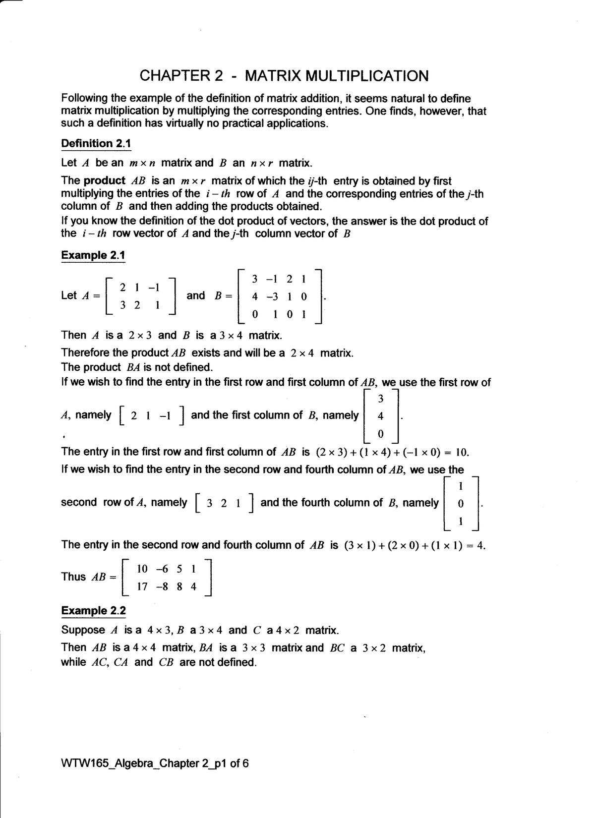 Chapter 2 - Slides - CHAPTER 2 MATRIX MULTIPLICATION Following the ...