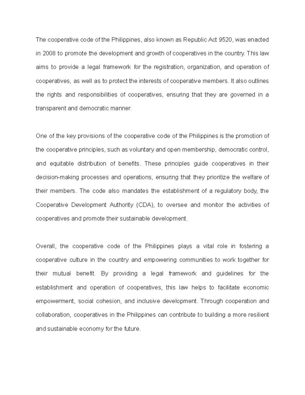 The cooperative code of the Philippines, also known as Republic Act ...