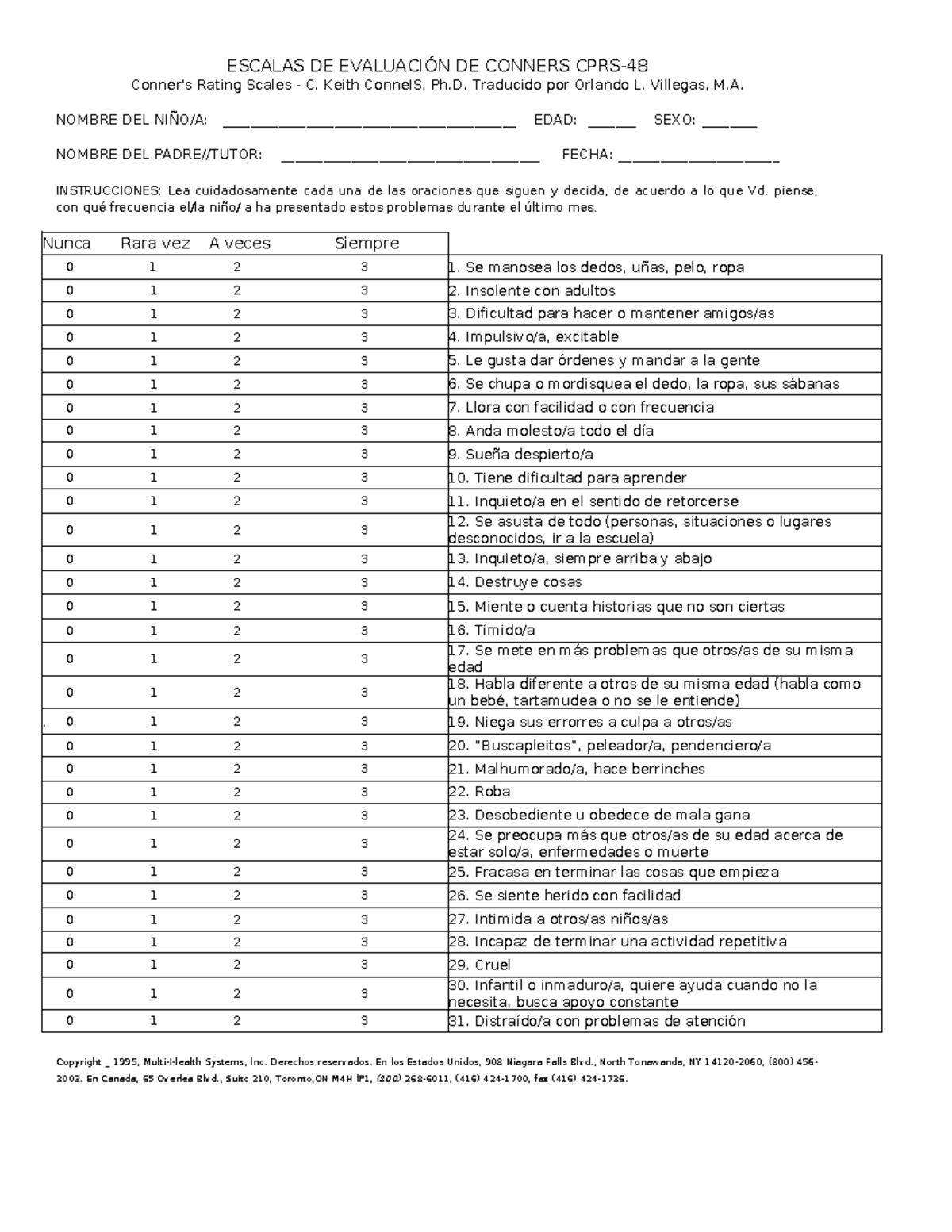 73677250 Conners Pares Tot - ESCALAS DE EVALUACIÓN DE CONNERS CPRS ...