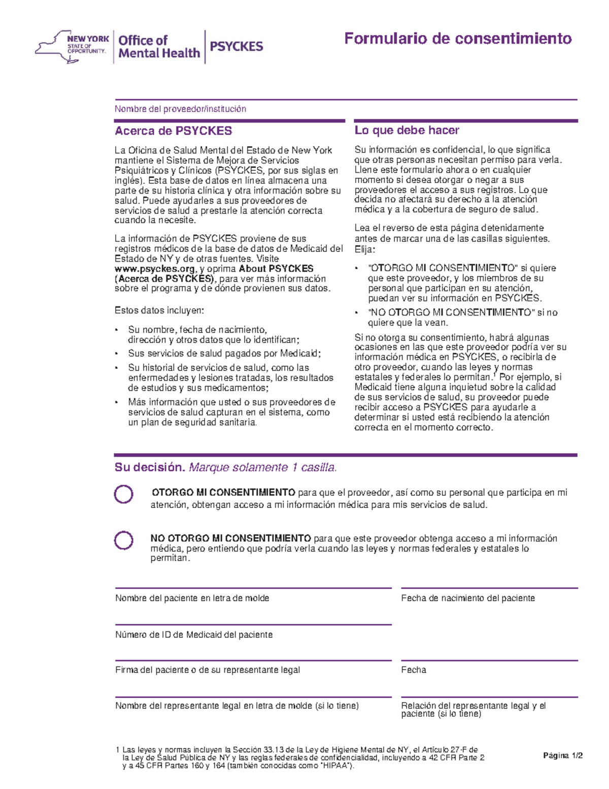 Psyckes consent form pdf spanish - Nombre del proveedor/institución ...