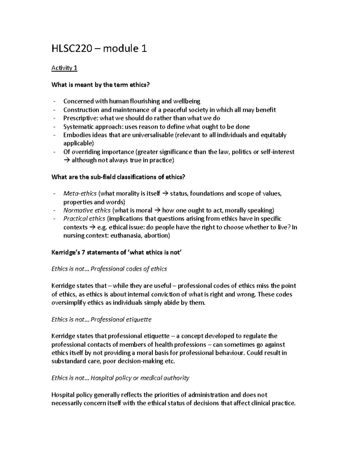 Health Care Ethics Tutorial work module 1 - 4 - HLSC220 module 1 ...
