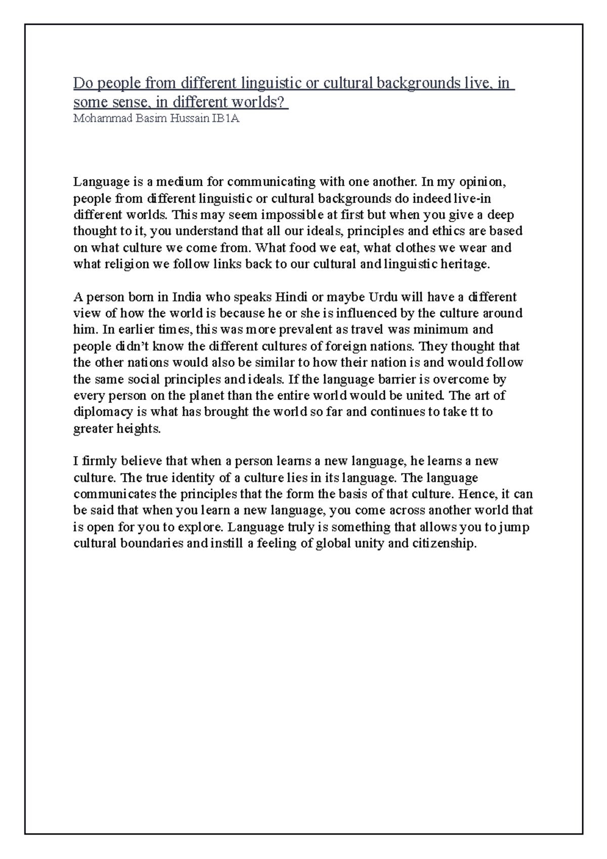 TOK Essay Basim - Do people from different linguistic or cultural ...