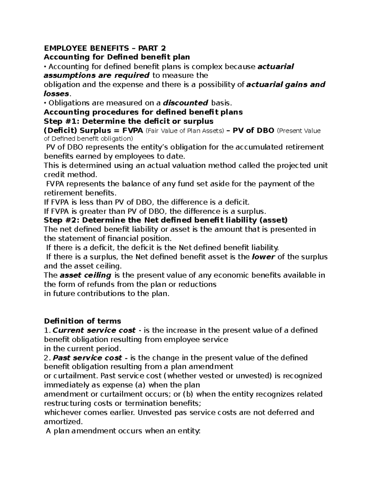 Employee Benefits part 2 - 1 - EMPLOYEE BENEFITS – PART 2 Accounting ...