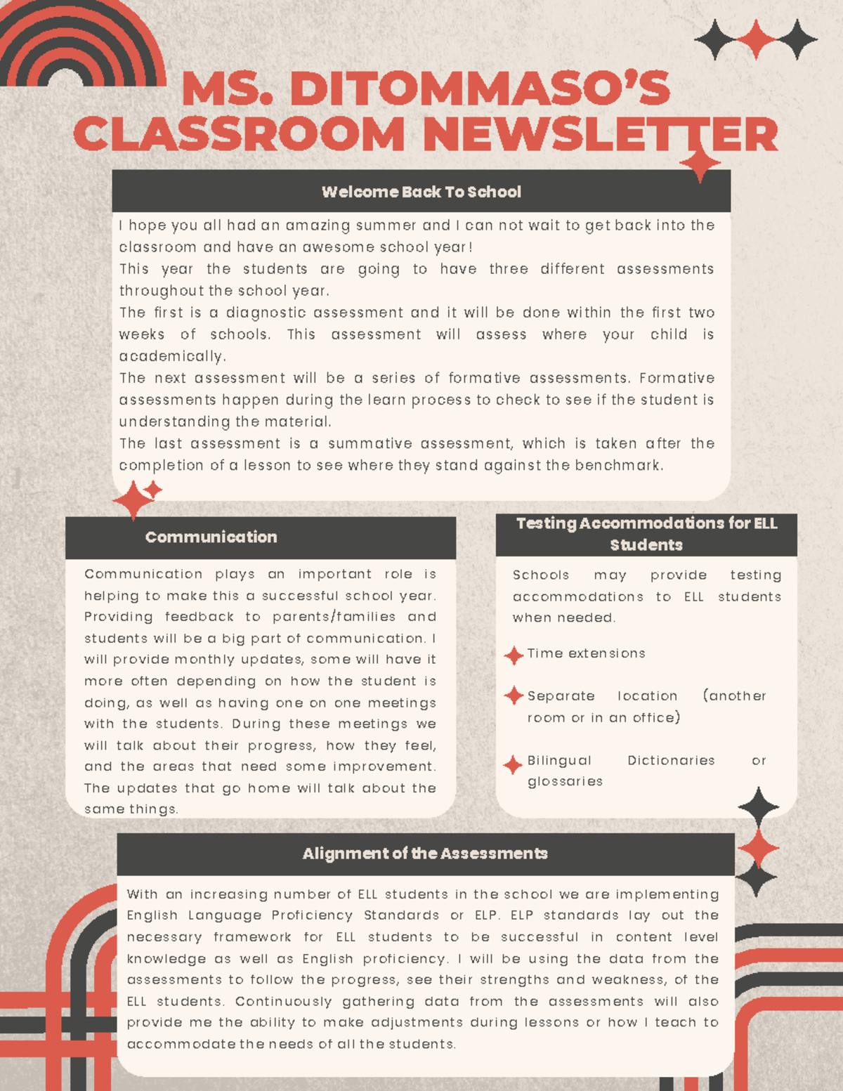 Newsletter - MS. DITOMMASO’S CLASSROOM NEWSLETTER Alignment of the ...