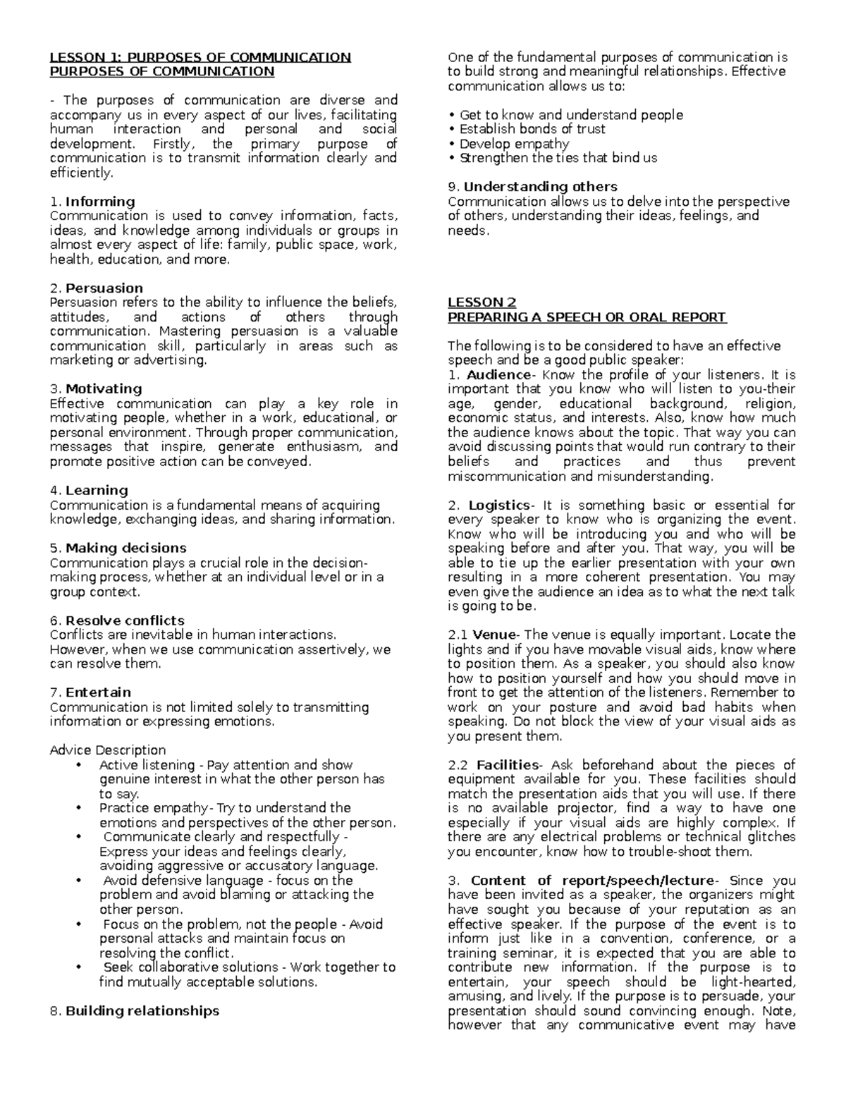 Purposive-communication - LESSON 1: PURPOSES OF COMMUNICATION PURPOSES ...