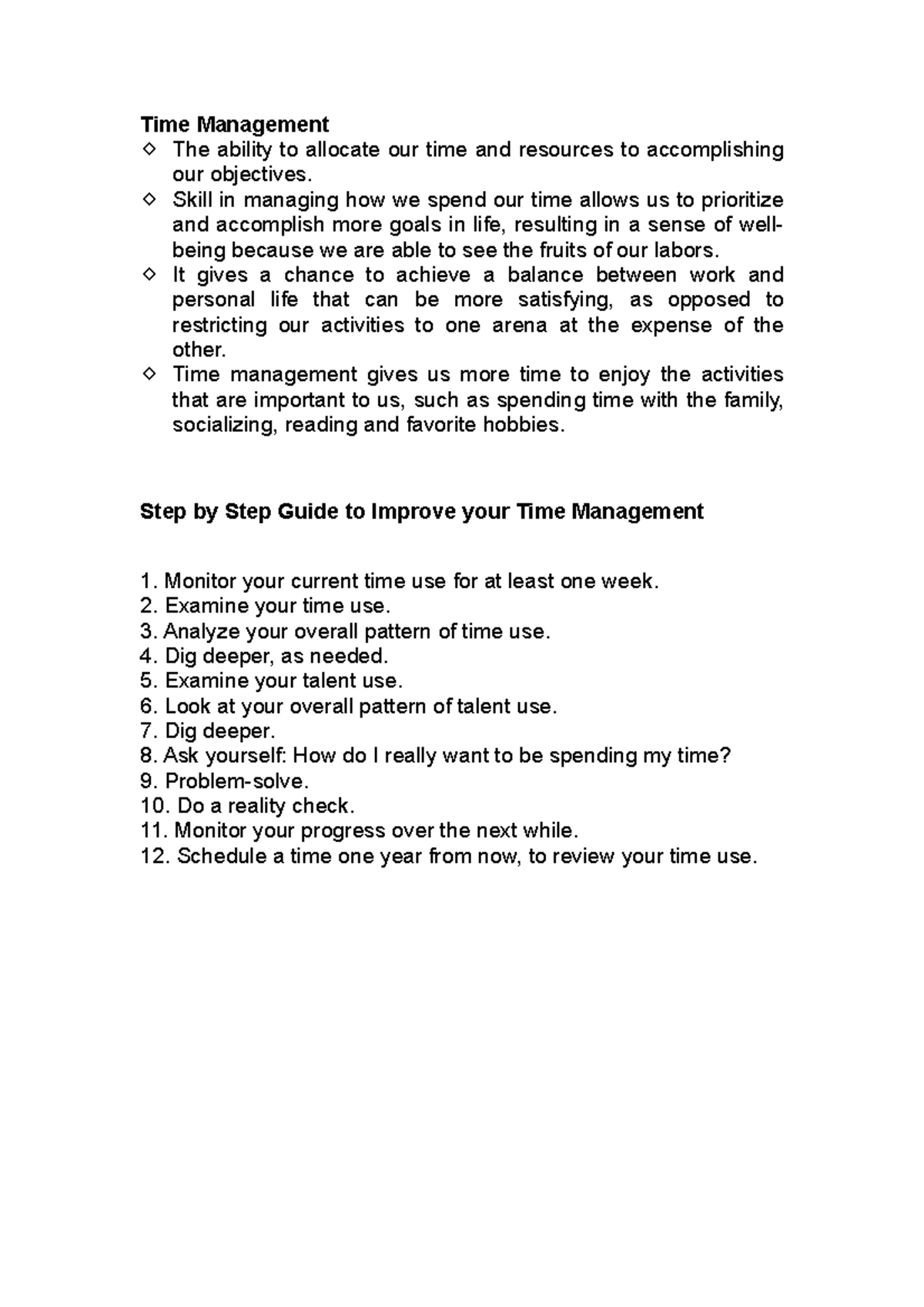 Time Management - LTS Lecture - Time Management The ability to allocate ...