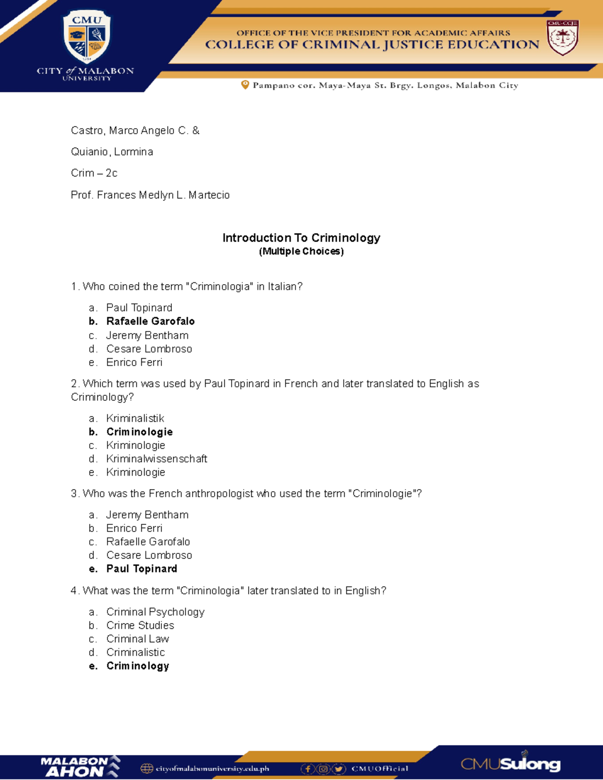 Castro-Quianio - Multiple Choicesw - Castro, Marco Angelo C. & Quianio ...