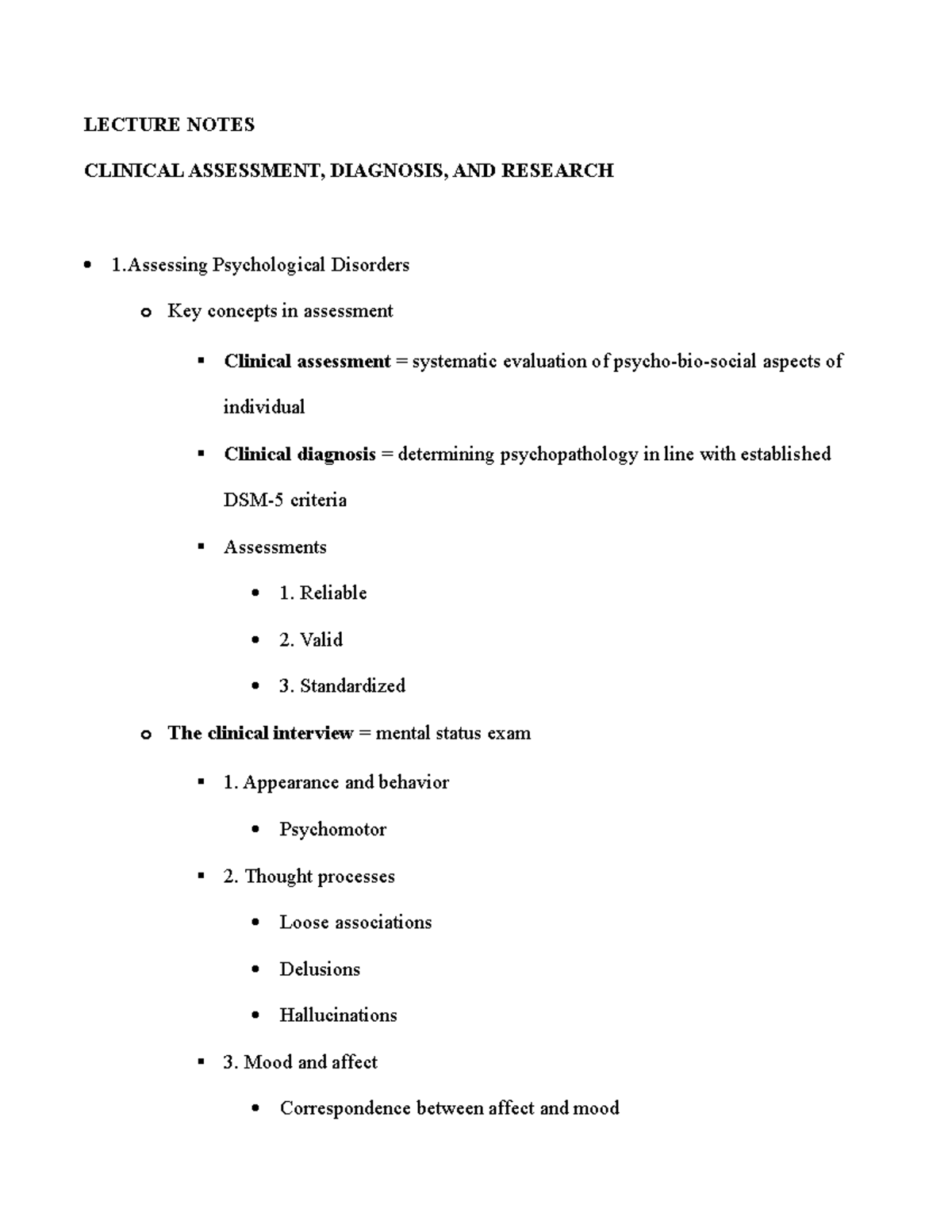 Clinical Assesment, Diagnosis, & Research - LECTURE NOTES CLINICAL ...