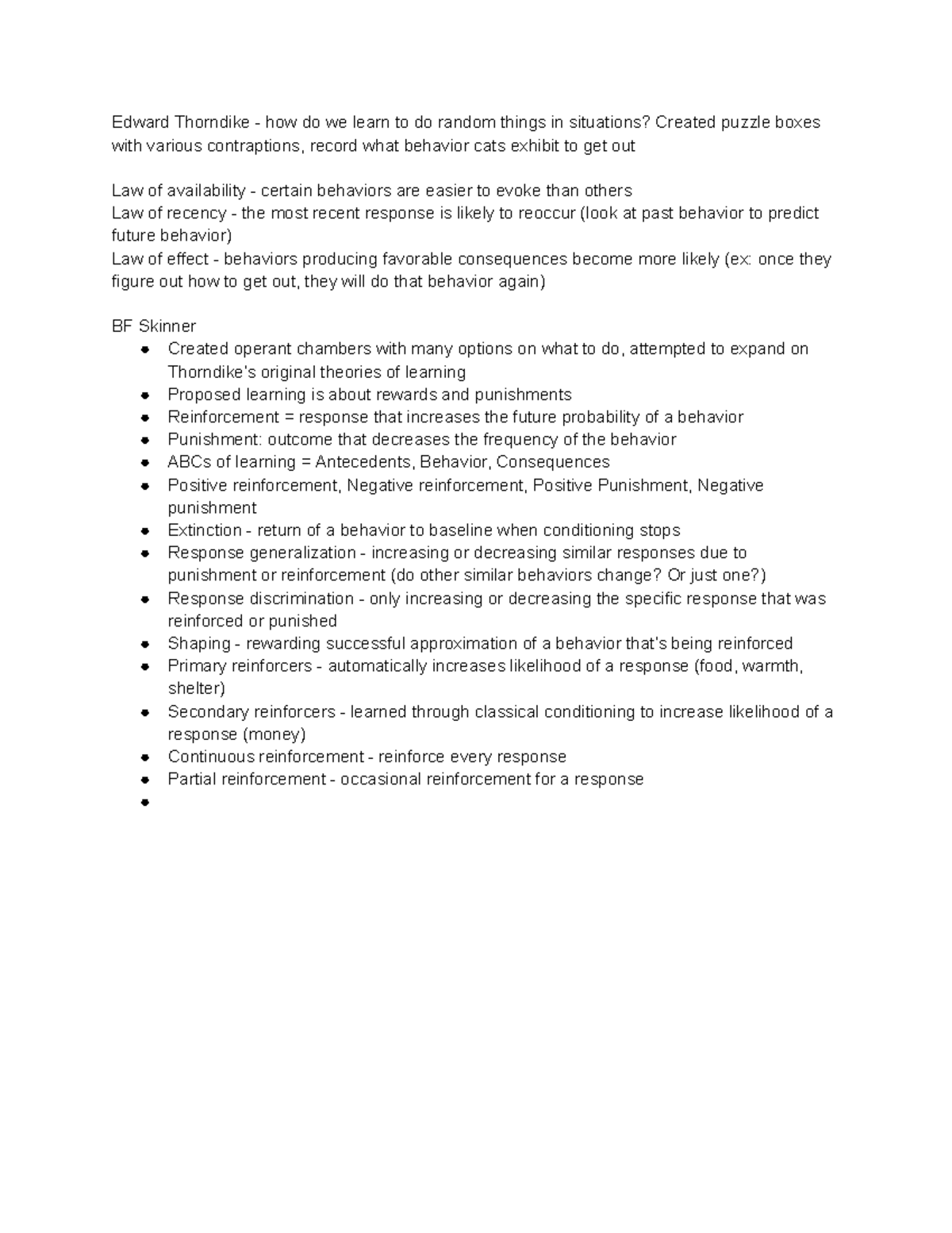 Operant Conditioning Notes Edward Thorndike How Do We Learn To Do Random Things In