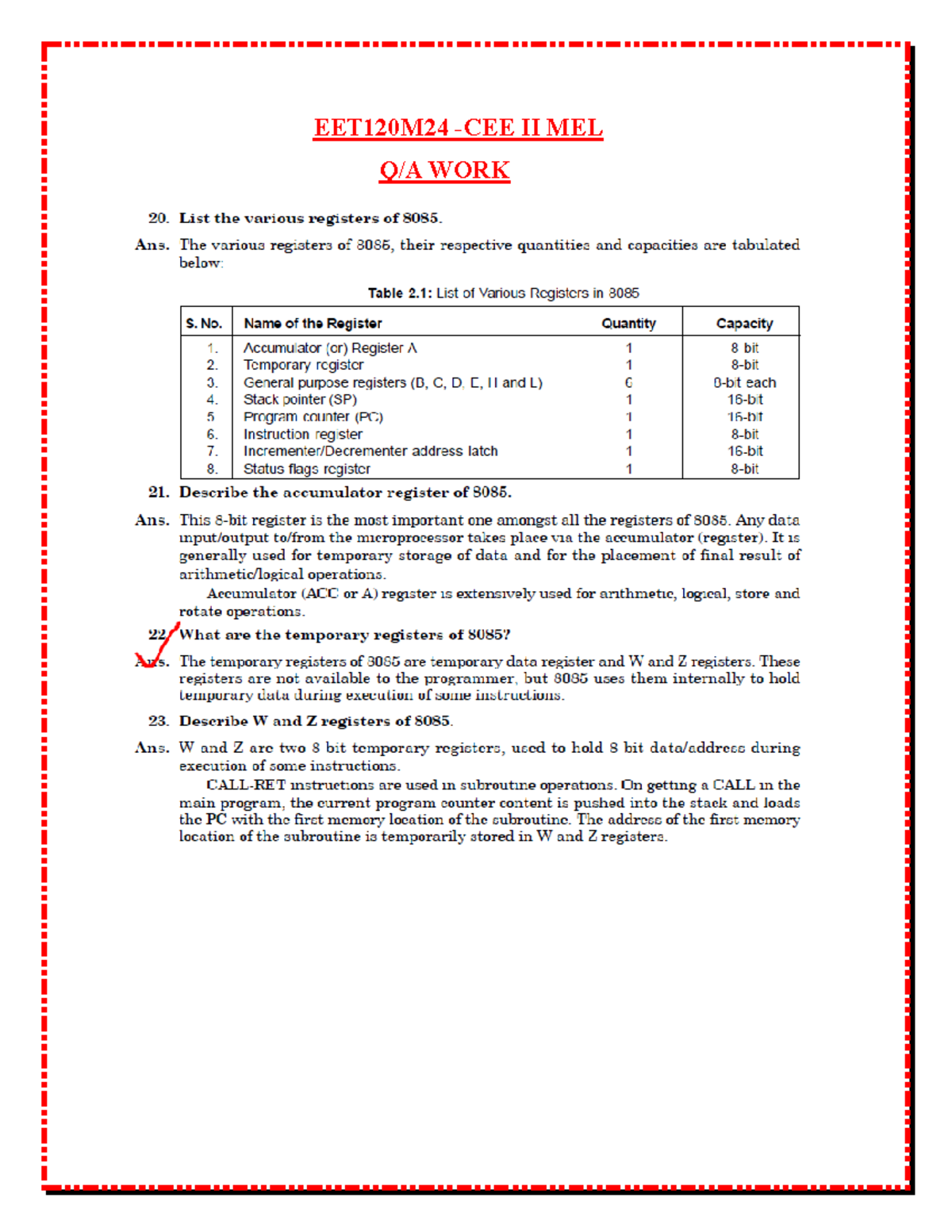 EET120M24-MEL - Notes - EET120M24 II MEL WORK 20. List the various ...