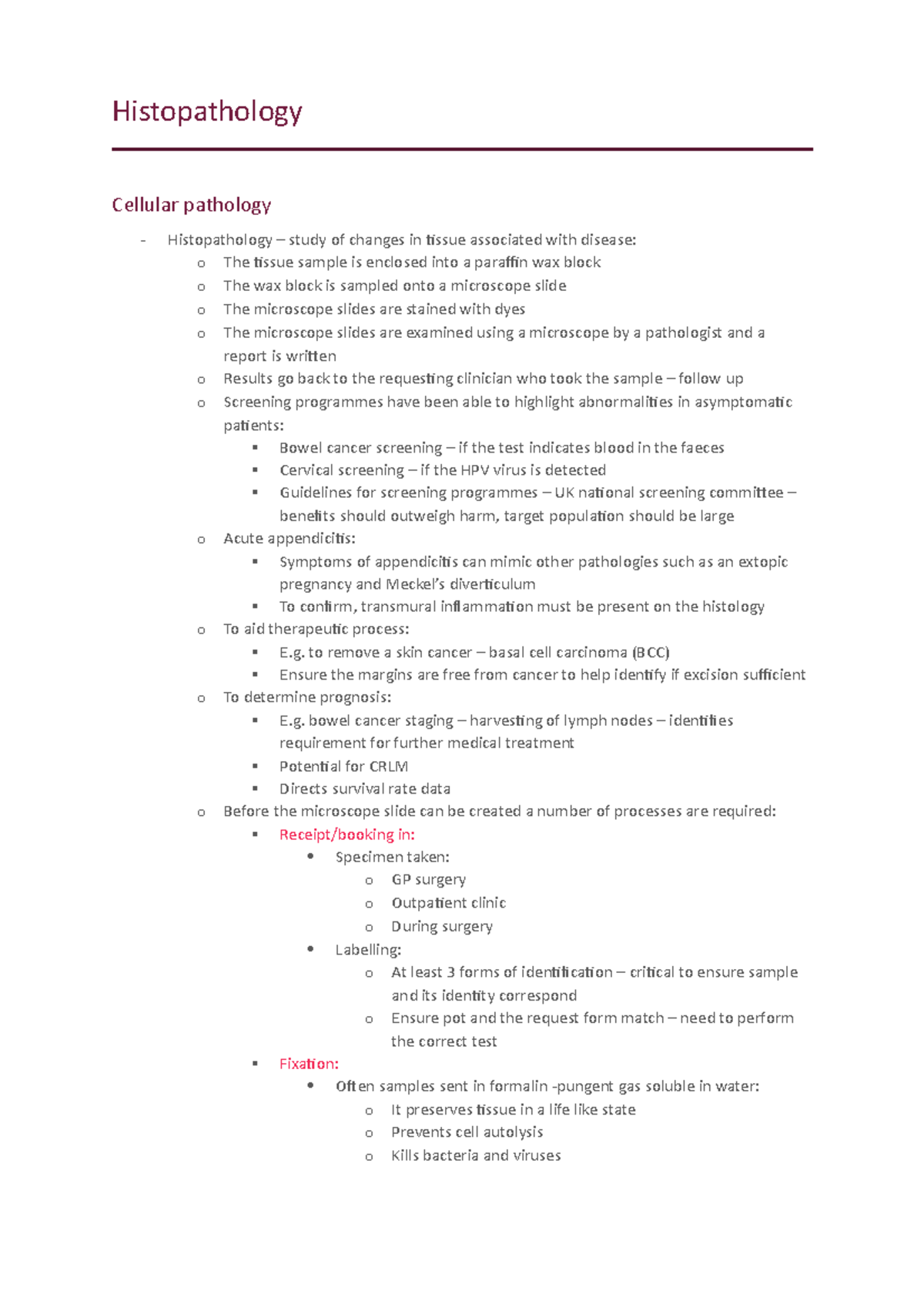 Histopathology - Histopathology Cellular pathology Histopathology ...