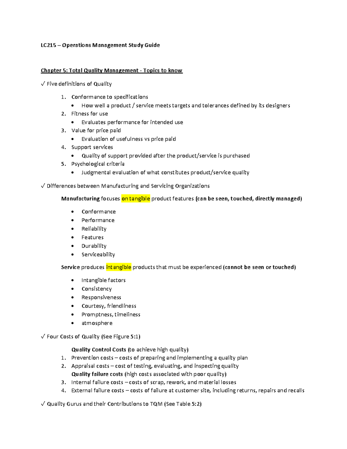 C215 Study Guide complete - LC215 – Operations Management Study Guide ...