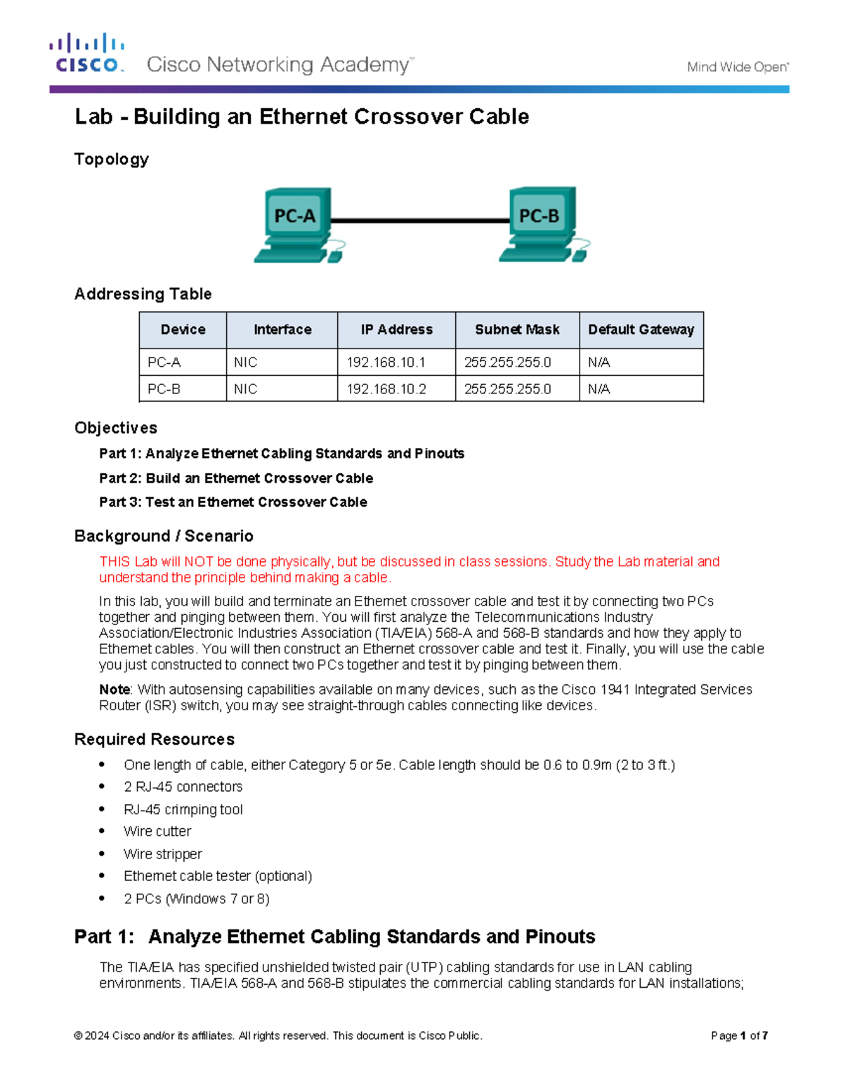 Building an Ethernet Crossover Cable - Topology Addressing Table Device ...