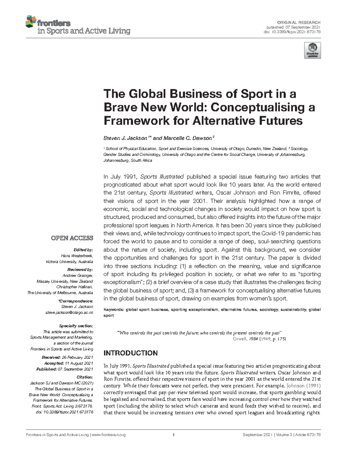 The Global Business of Sport in a Brave New Worls 2021 - ORIGINAL ...