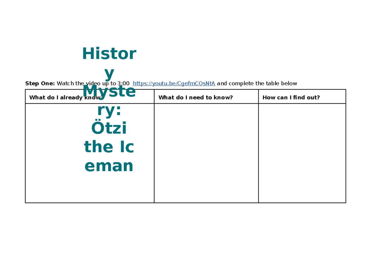 Otzi the Iceman - otzi background info - Step One: Watch the video up ...