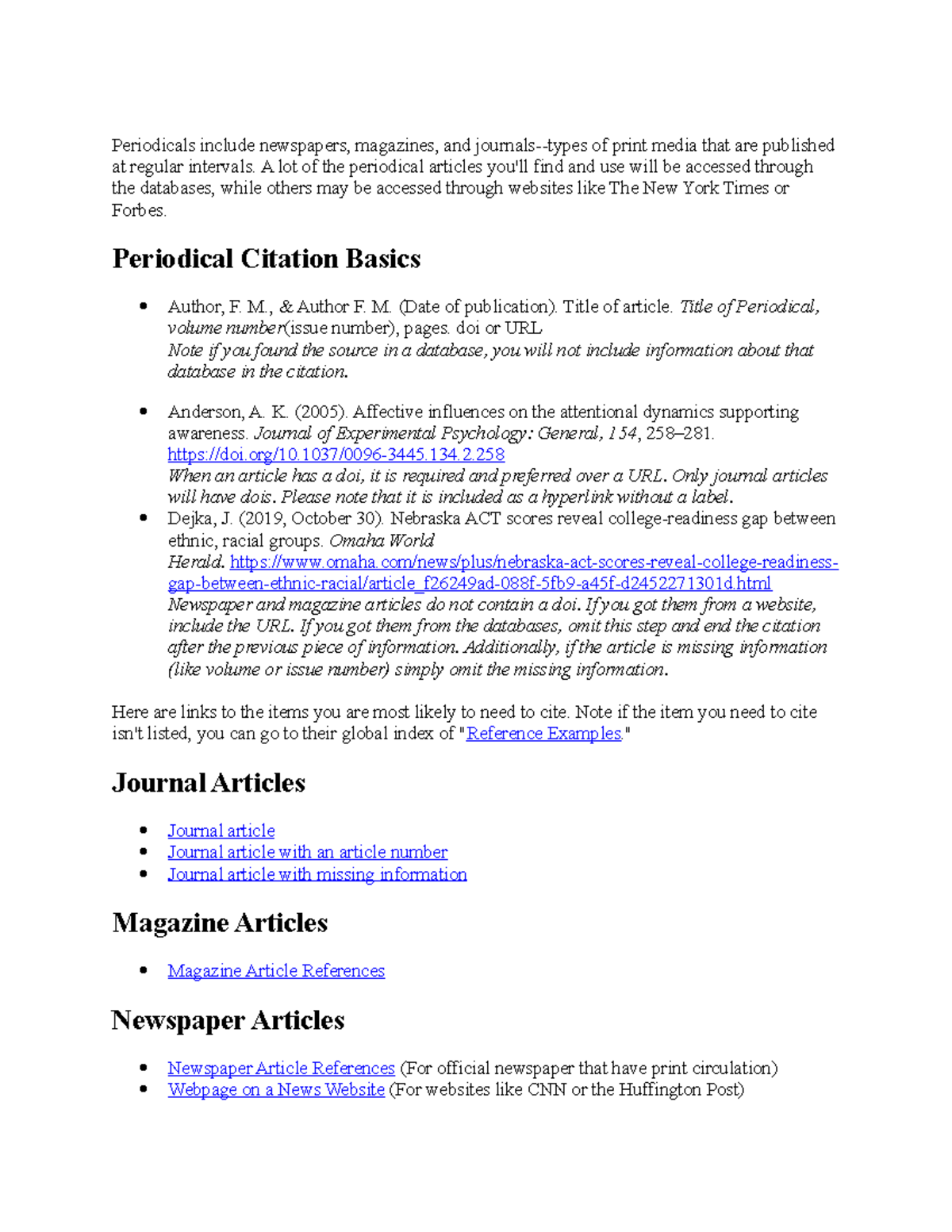 Citing Periodical Articles in APA - Periodicals include newspapers ...