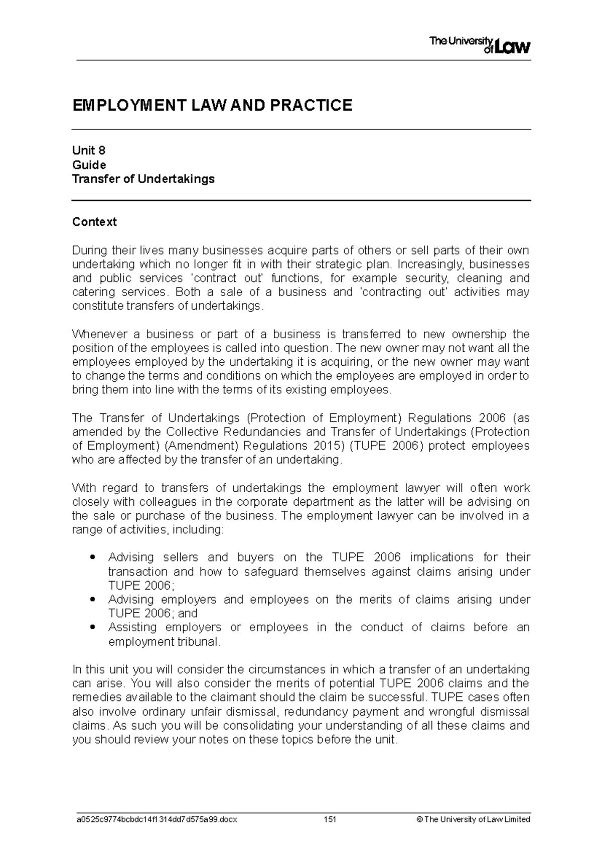 Employment 8 - TUPE - Best TUPE notes ever - EMPLOYMENT LAW AND ...