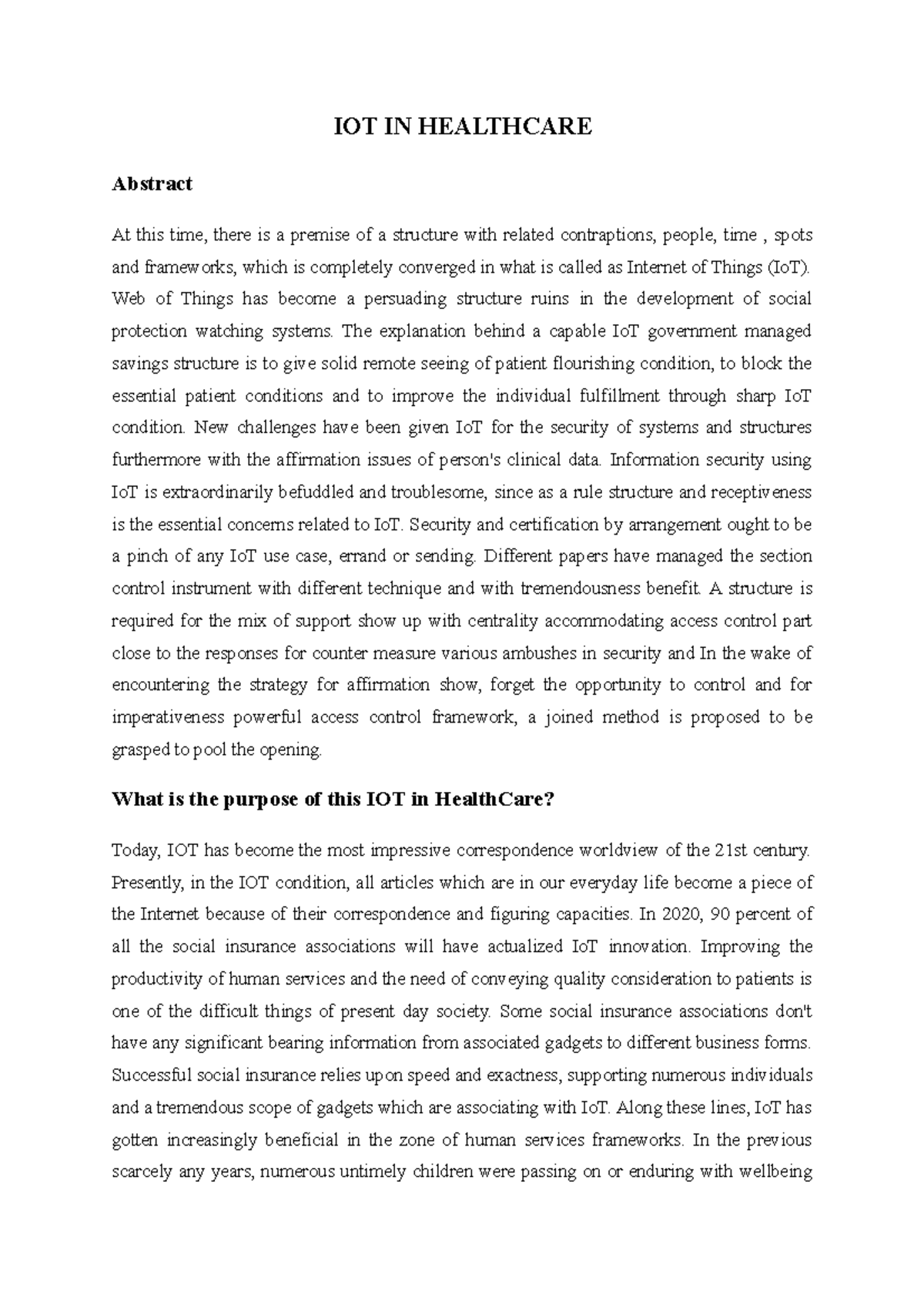 Abstract of IOT in Healthcare - IOT IN HEALTHCARE Abstract At this time ...