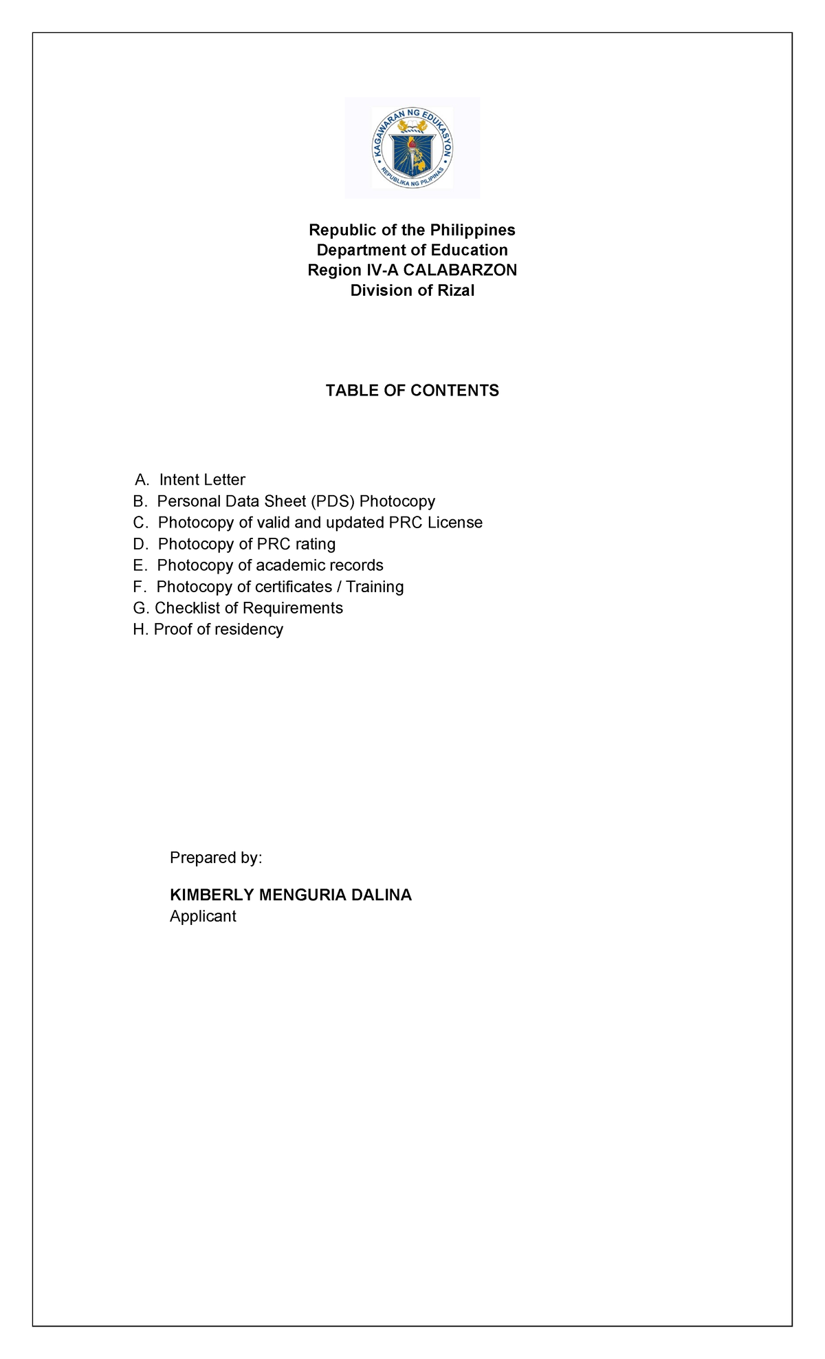 Table OF Contents kimdalina - Elementary Education - Republic of the ...