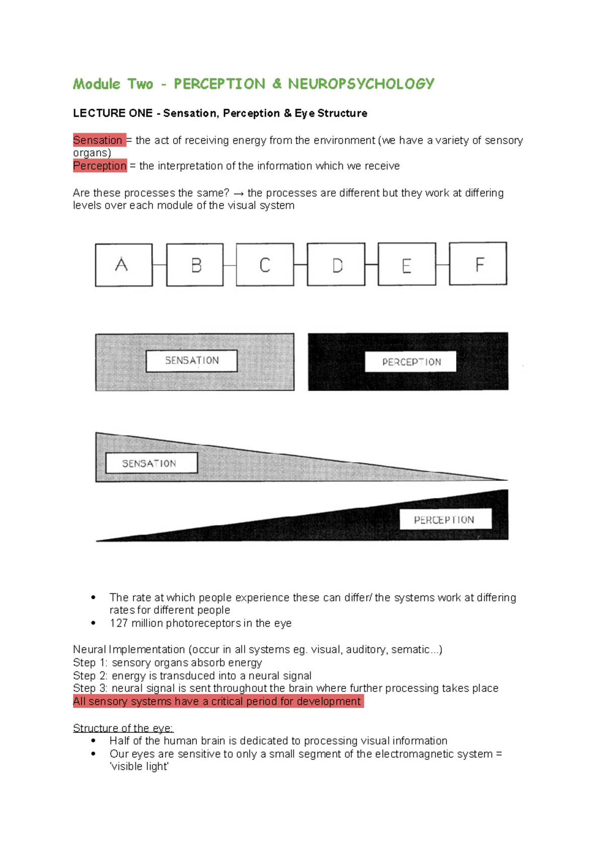 PSYC 111 Module Two - Module Two - PERCEPTION & NEUROPSYCHOLOGY LECTURE ...