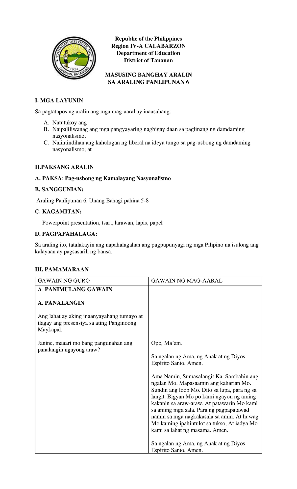 Lesson PLAN IN Social Studies - Republic of the Philippines Region IV-A ...