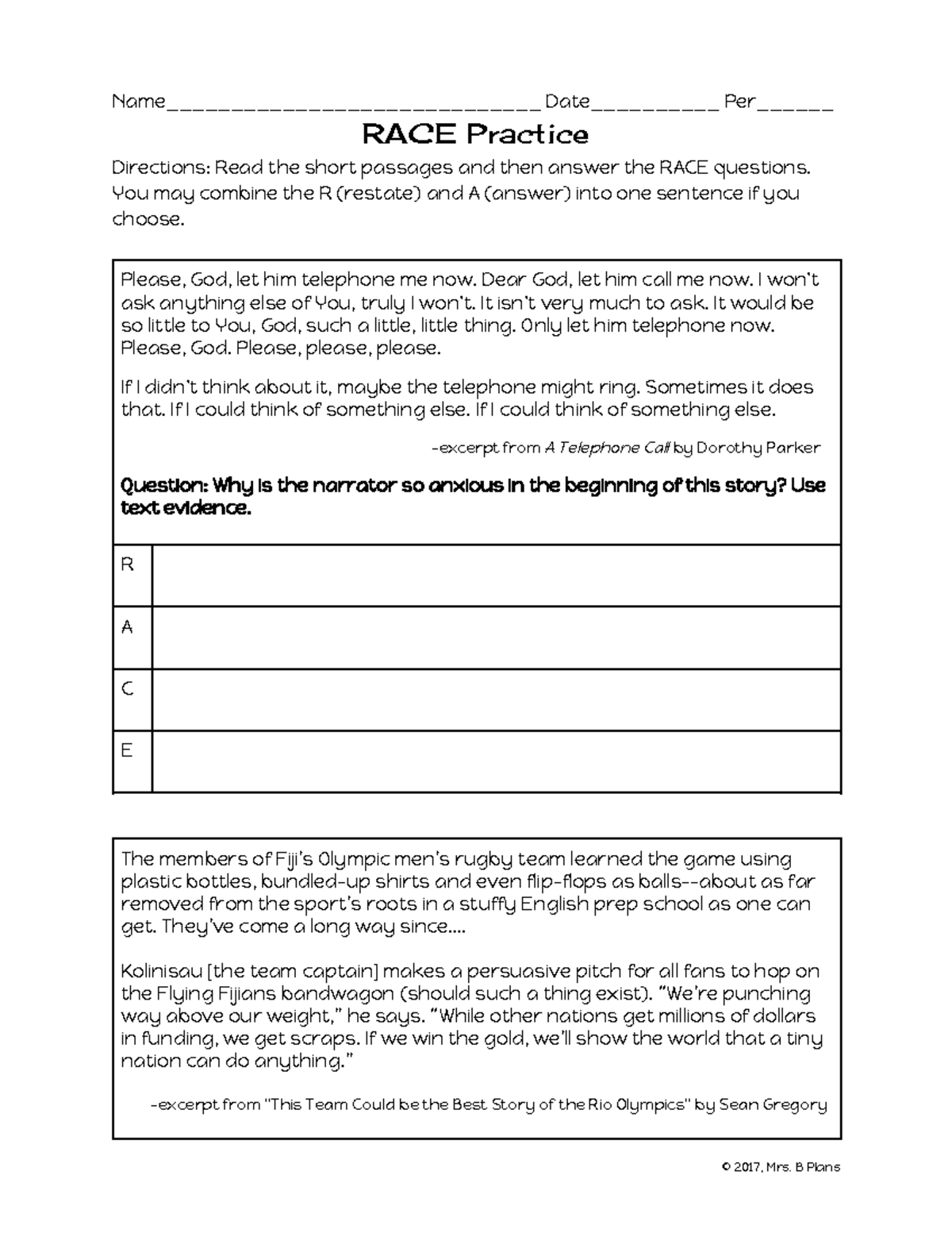 RACE Independent Practice - Name_____________________________ Date ...