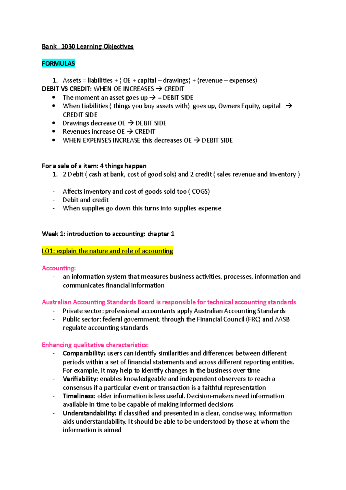 1030 Learning Objectives - Bank 1030 Learning Objectives FORMULAS 1 ...