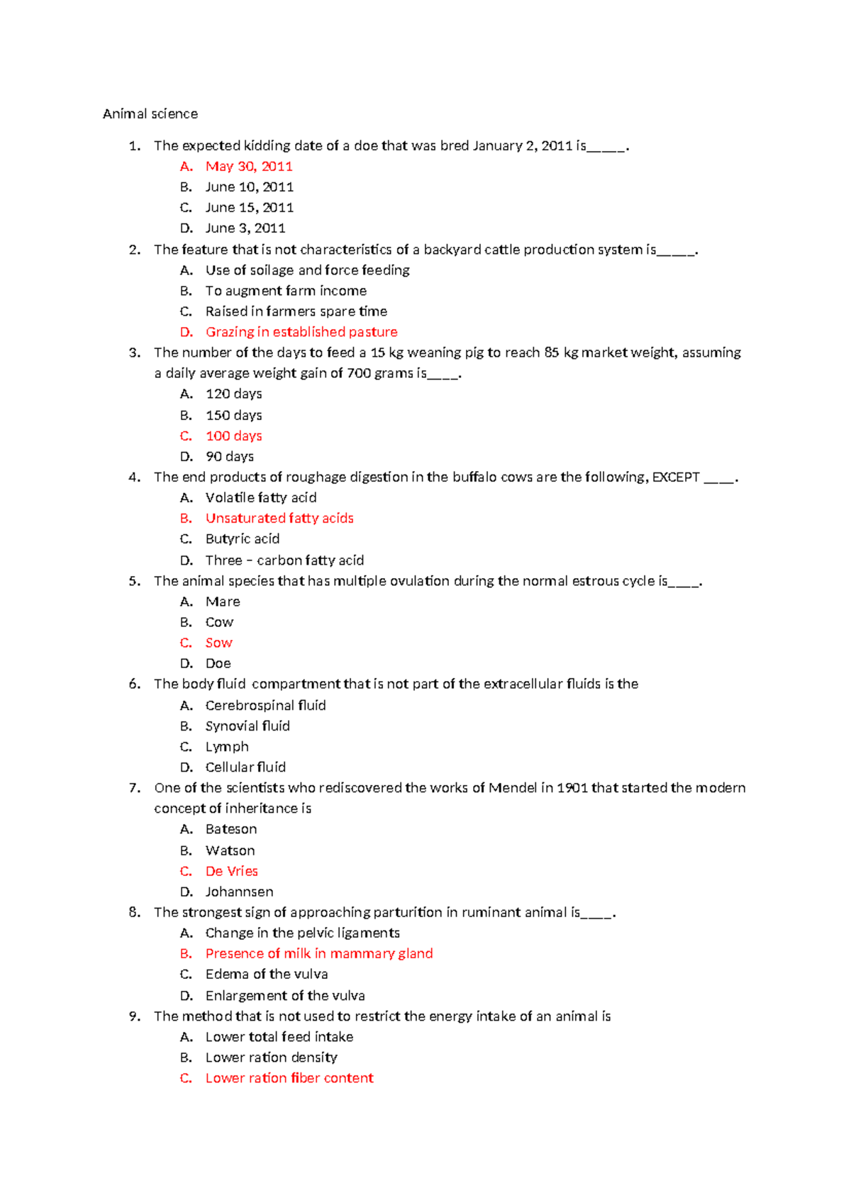 Animal Science 2019 LEA - Animal science 1. The expected kidding date ...