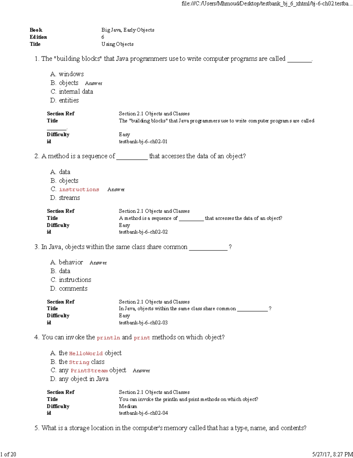 Ch02 - TestBank - Book Big Java, Early Objects Edition 6 Title Using ...